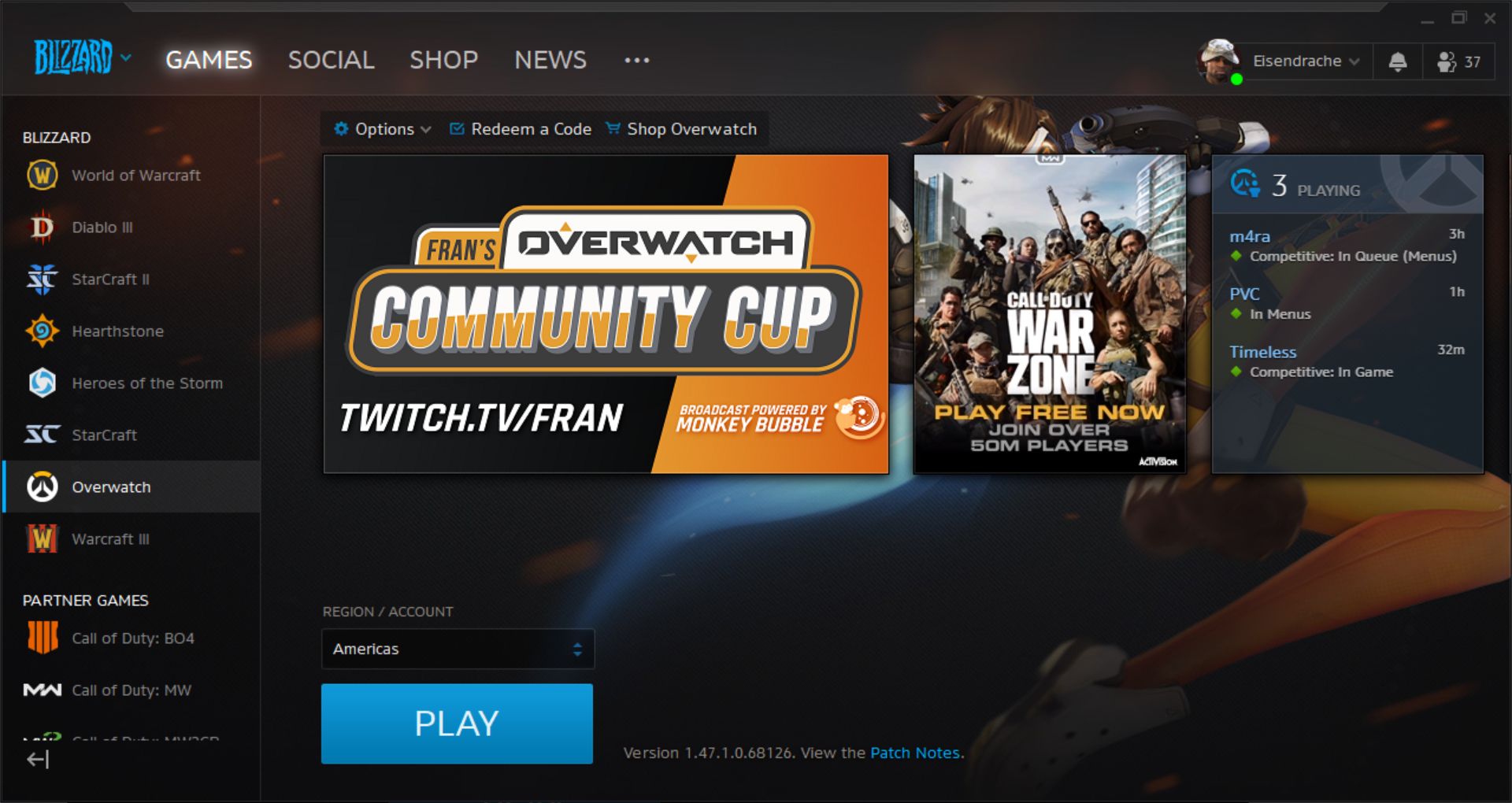 FOCC being promoted on the Battle.net launcher | Scrolller