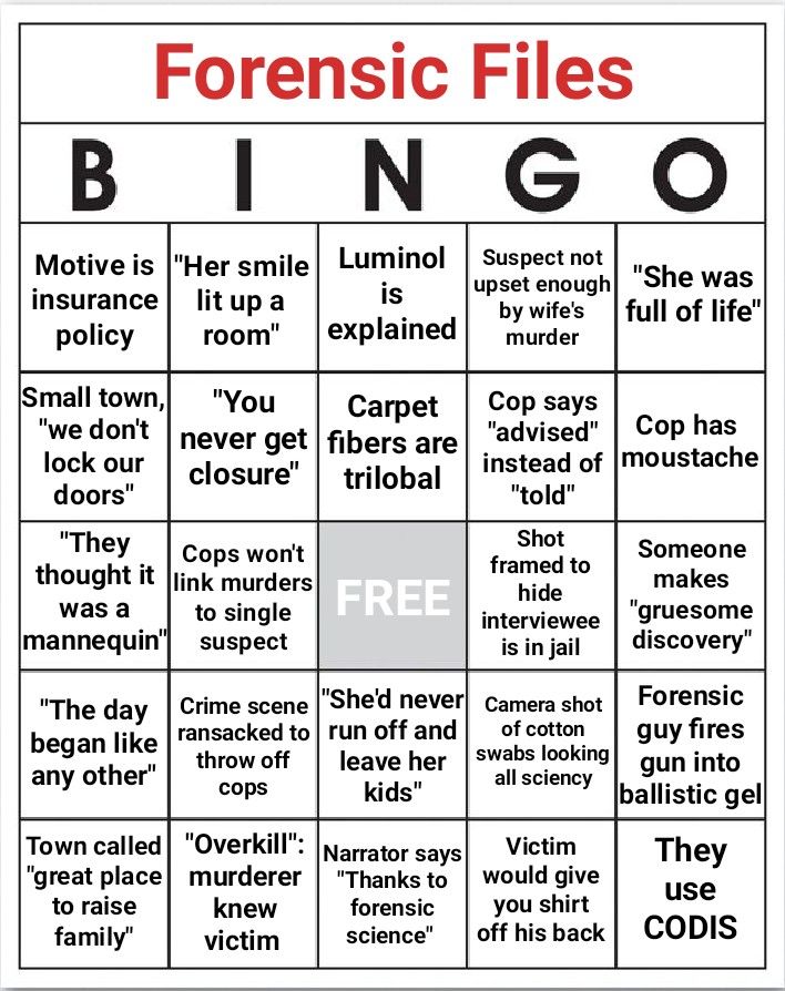 Forensic Files Bingo Card | Scrolller