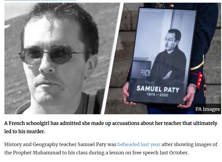 French schoolgirl admits to making up story that got her teacher beheaded. | Scrolller