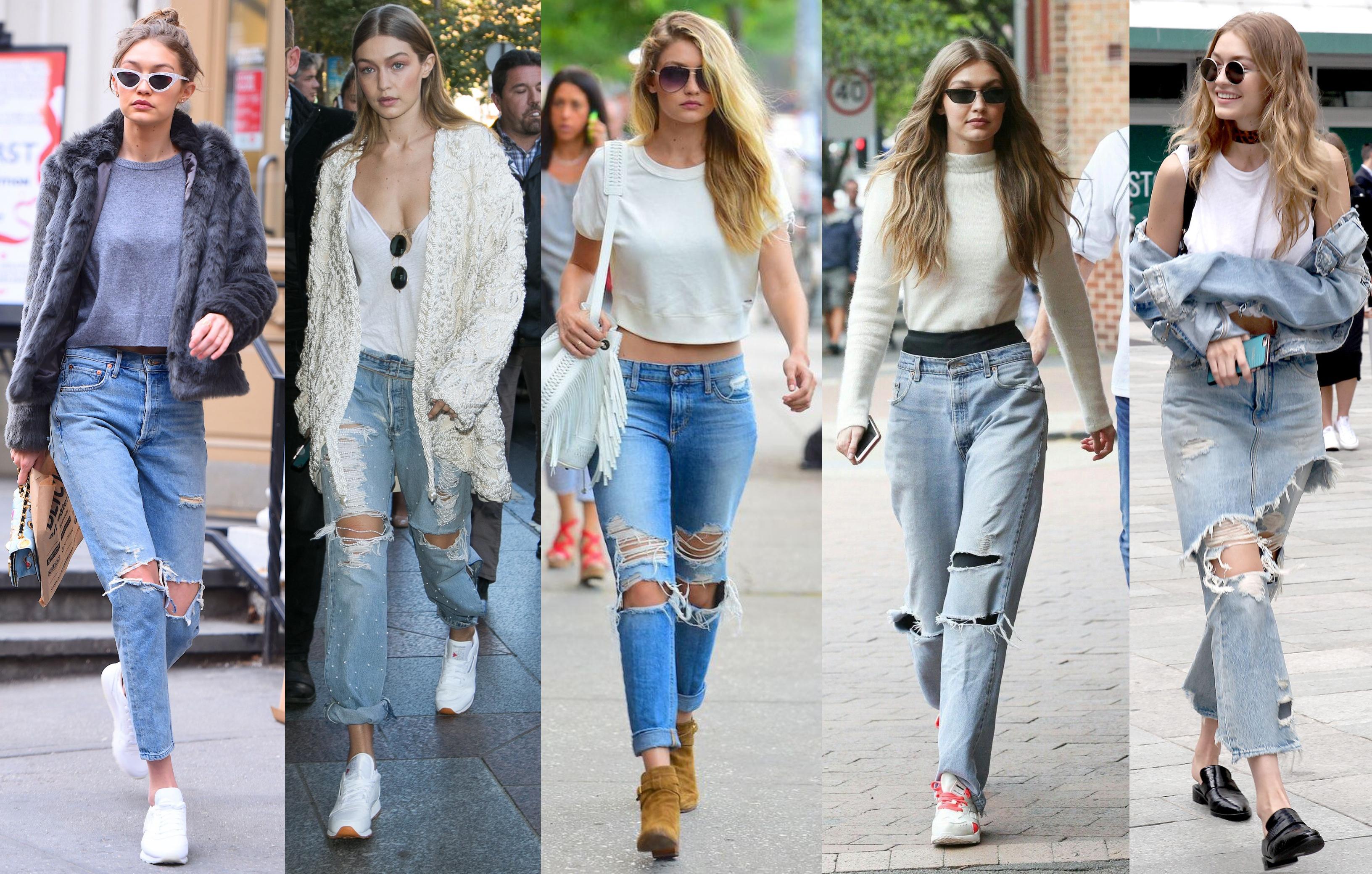 Gigi wearing ripped jeans | Scrolller