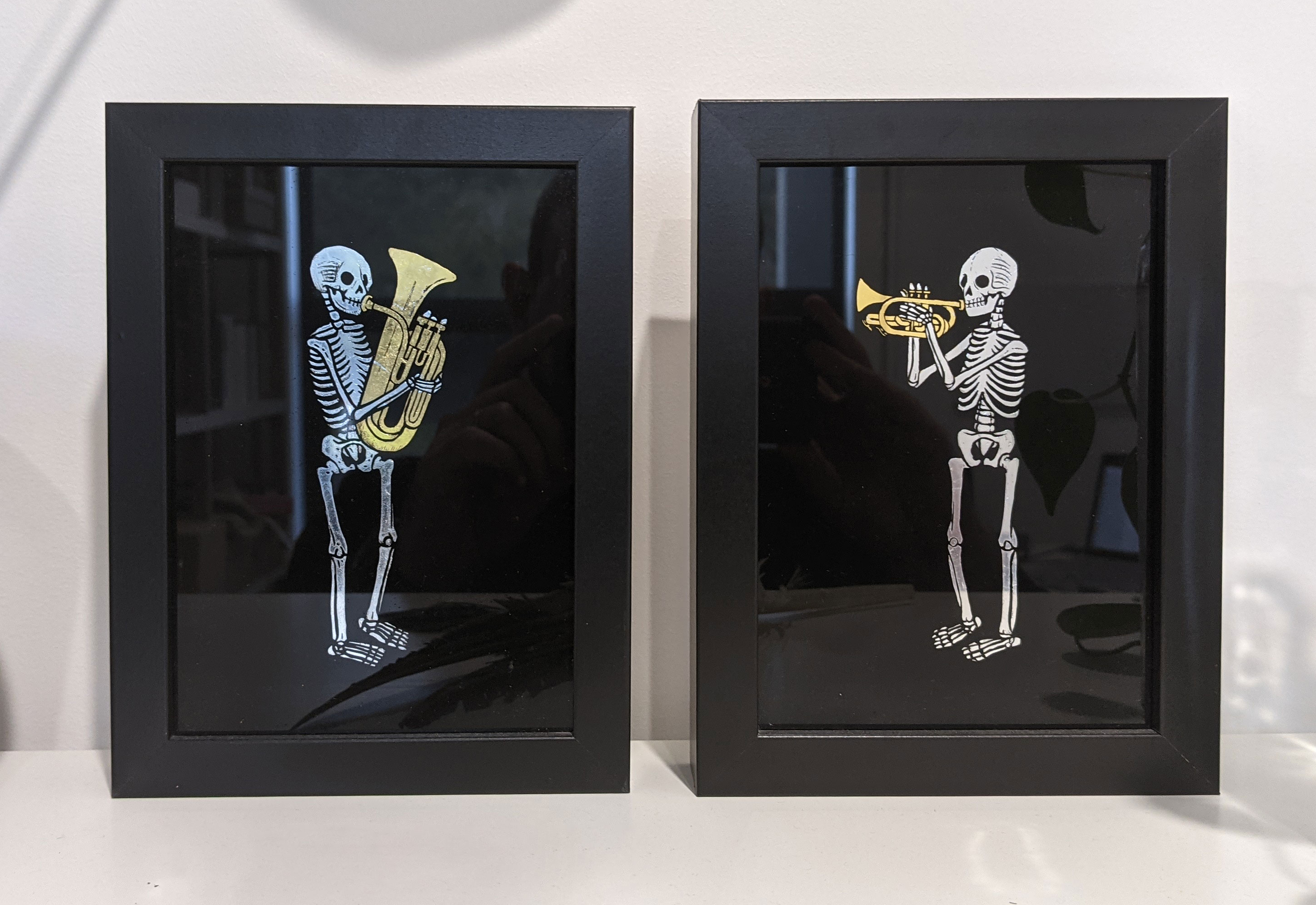 Gilded Skeletons Diptych, Me, Gold leaf and enamel on glass, 2018 | Scrolller