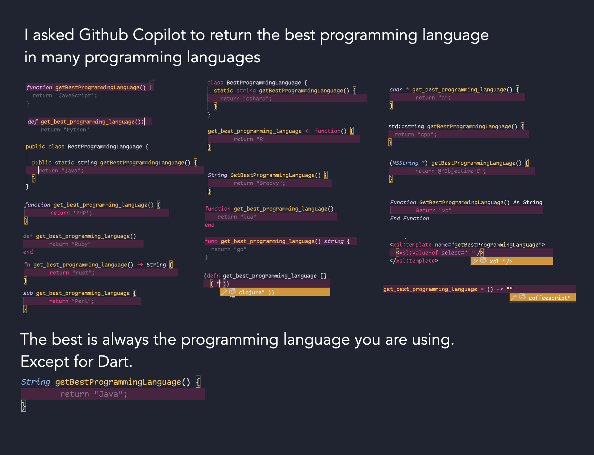 Github Copilot says your programming language is the best | Scrolller