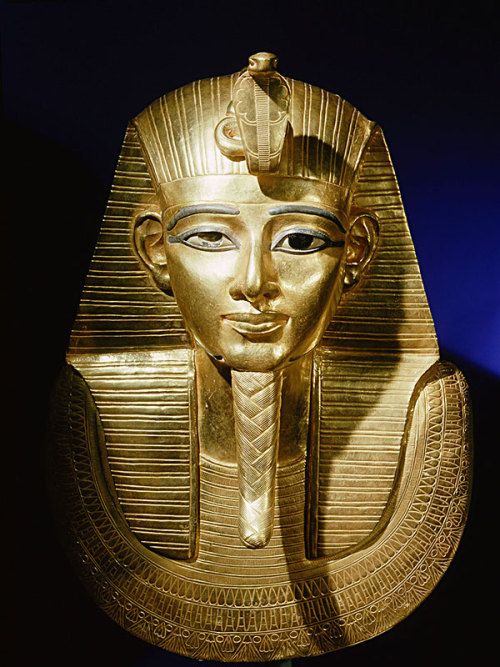 Gold Burial Mask of Pharaoh Psusennes I (1001 BC) of the 21st Dynasty (Third Intermediate Period ...