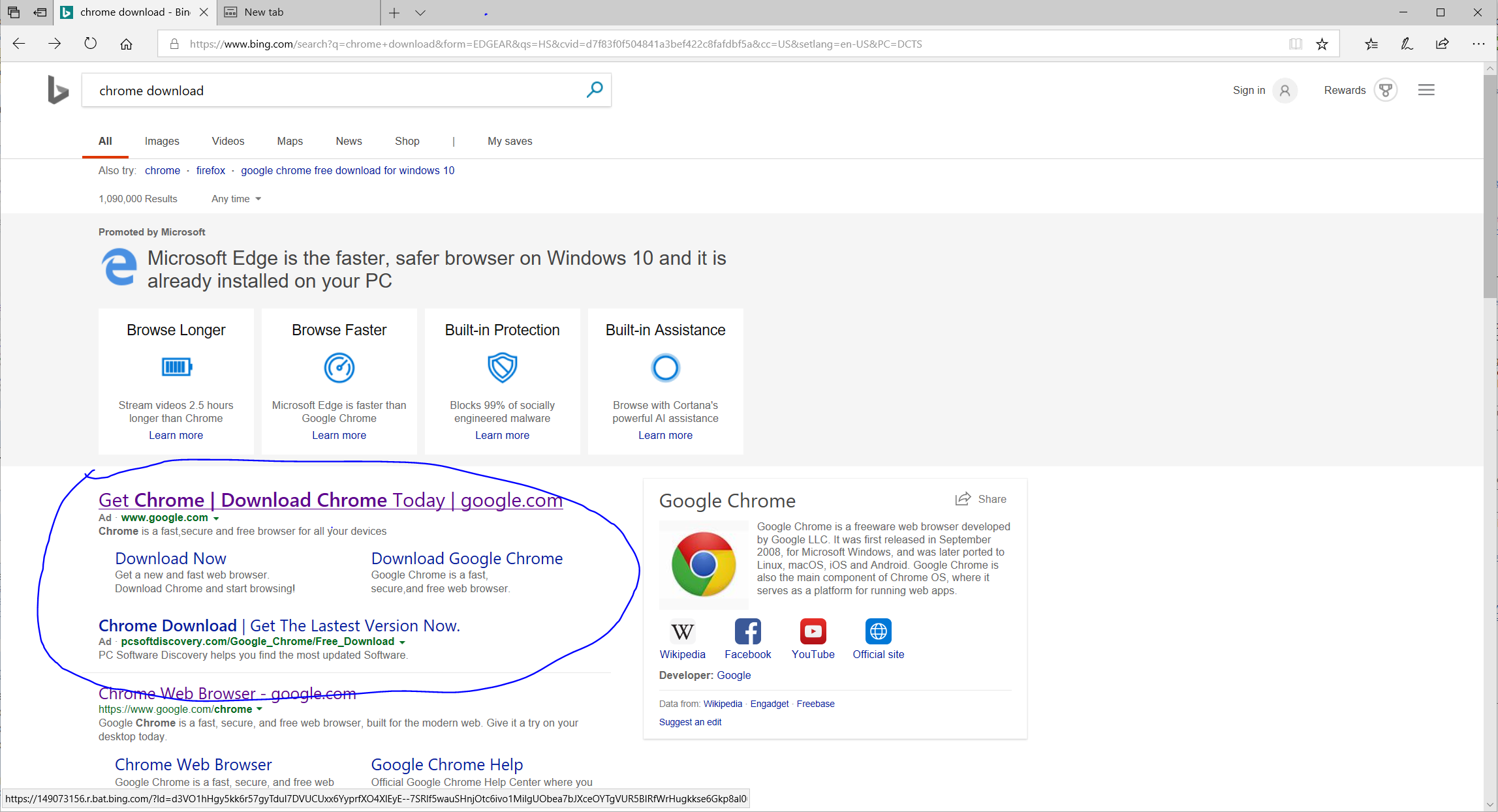 Google Chrome Download Phishing Scheme from Bing in Microsoft Edge ...