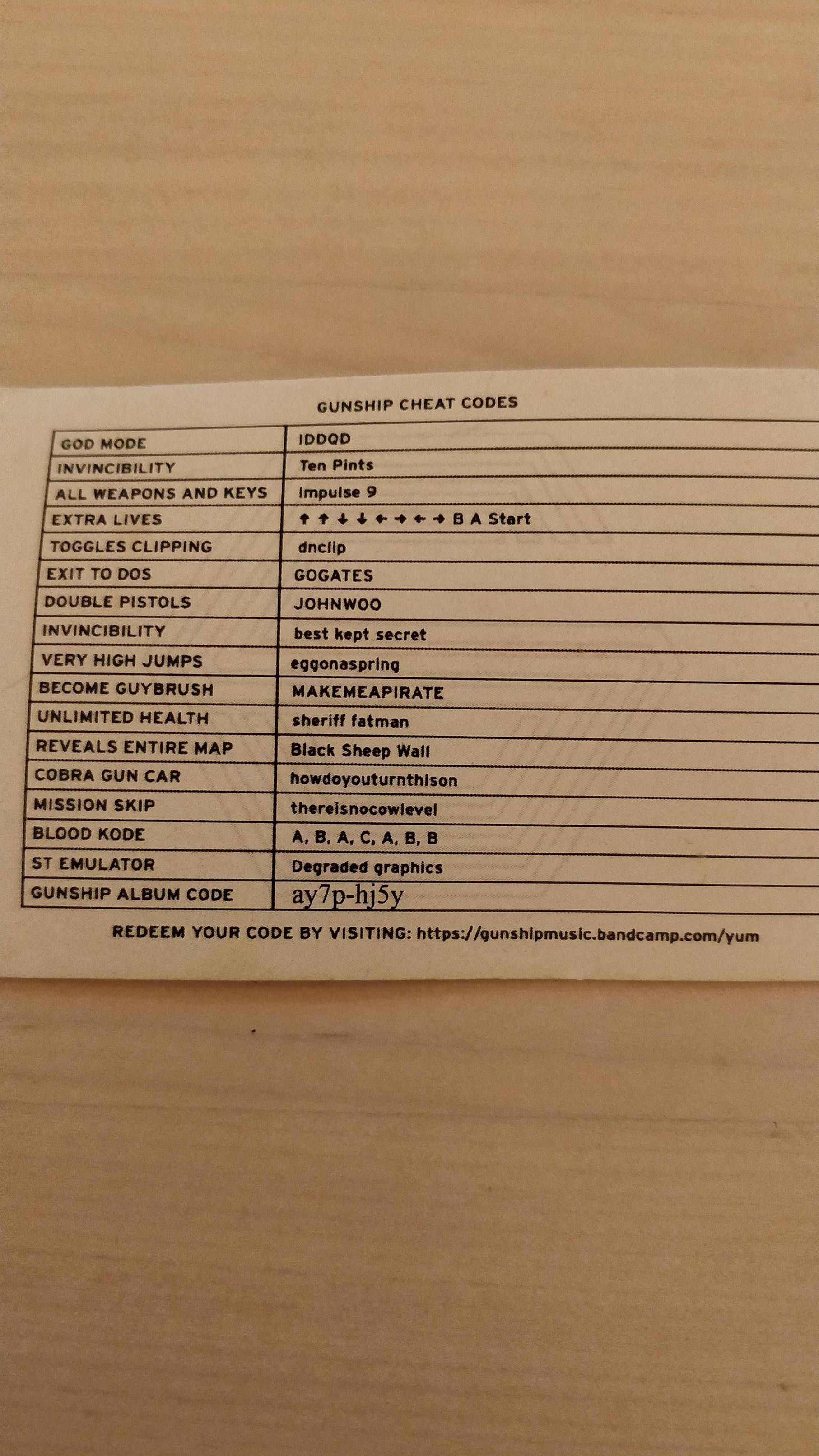 GUNSHIP cheat codes (includes 1 free album download code) | Scrolller