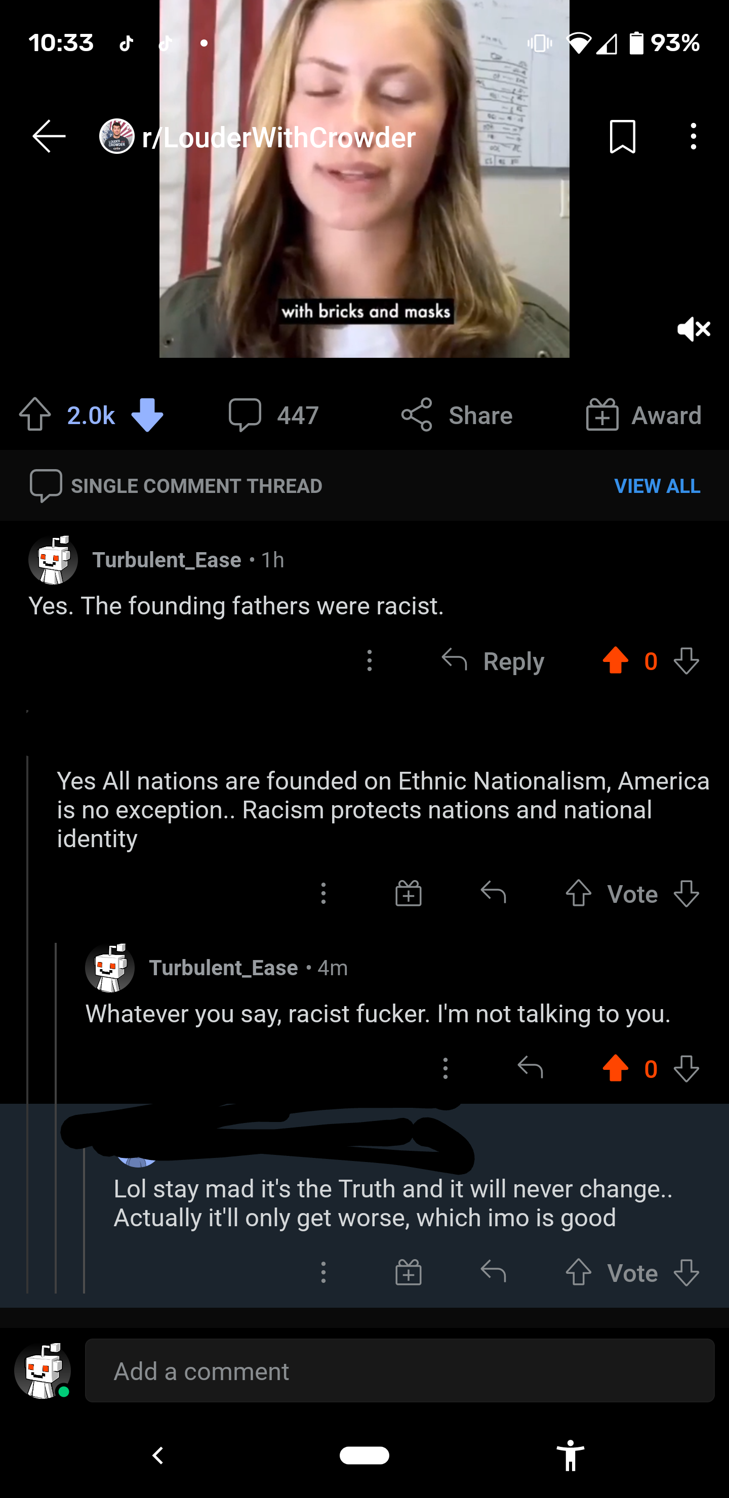 Guy goes completely mask off and says racism is good | Scrolller