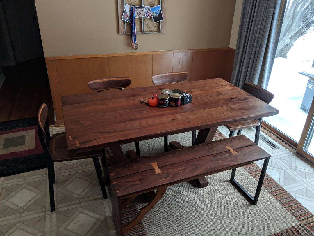 Hand made dining table set. Finally finished all the seating! Build pics in comments. | Scrolller