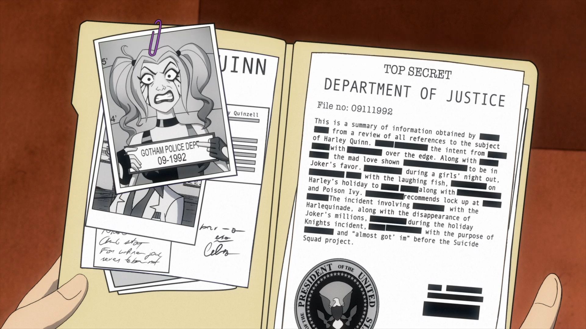Harley's file lists every Batman: The Animated Series episode she appeared in. | Scrolller