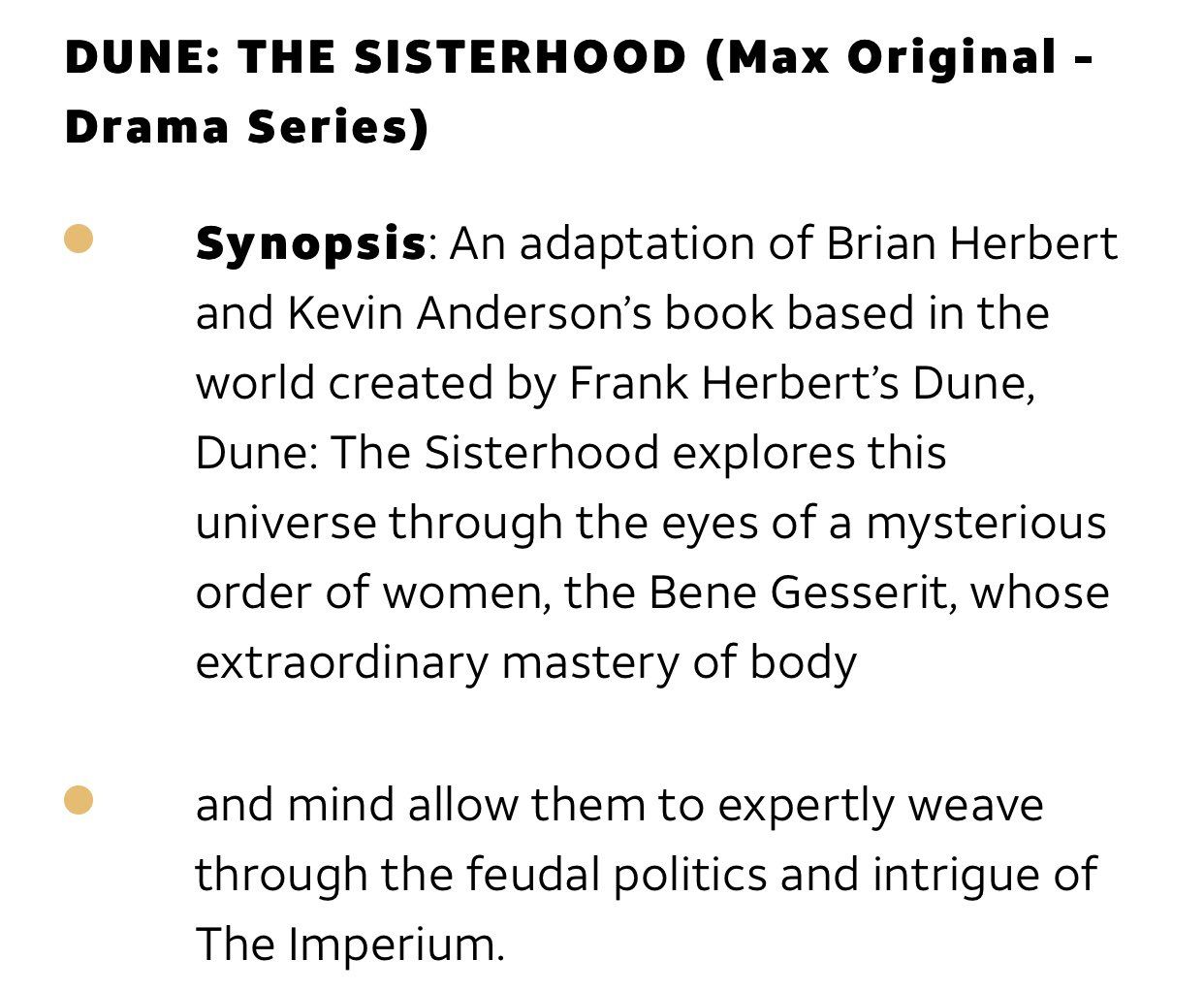 HBO Max’s drama series Dune: The Sisterhood official synopsis is here: | Scrolller