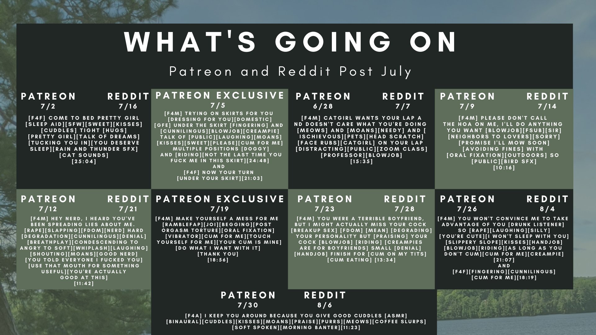 Here is my July audio release schedule for Patreon and Reddit | Scrolller