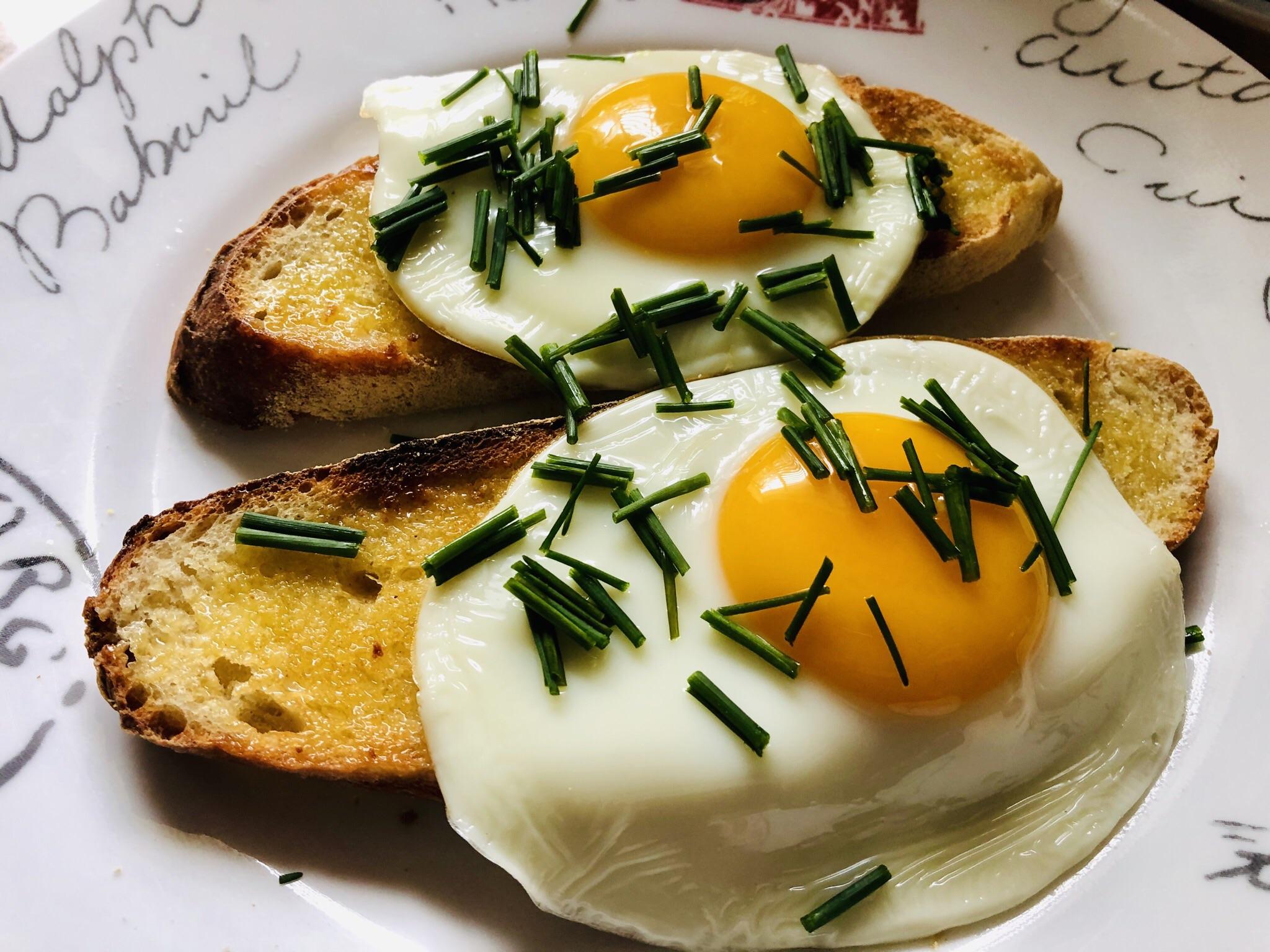 Homemade Bread With Lovely Sunnyside Up Eggs and Chives | Scrolller