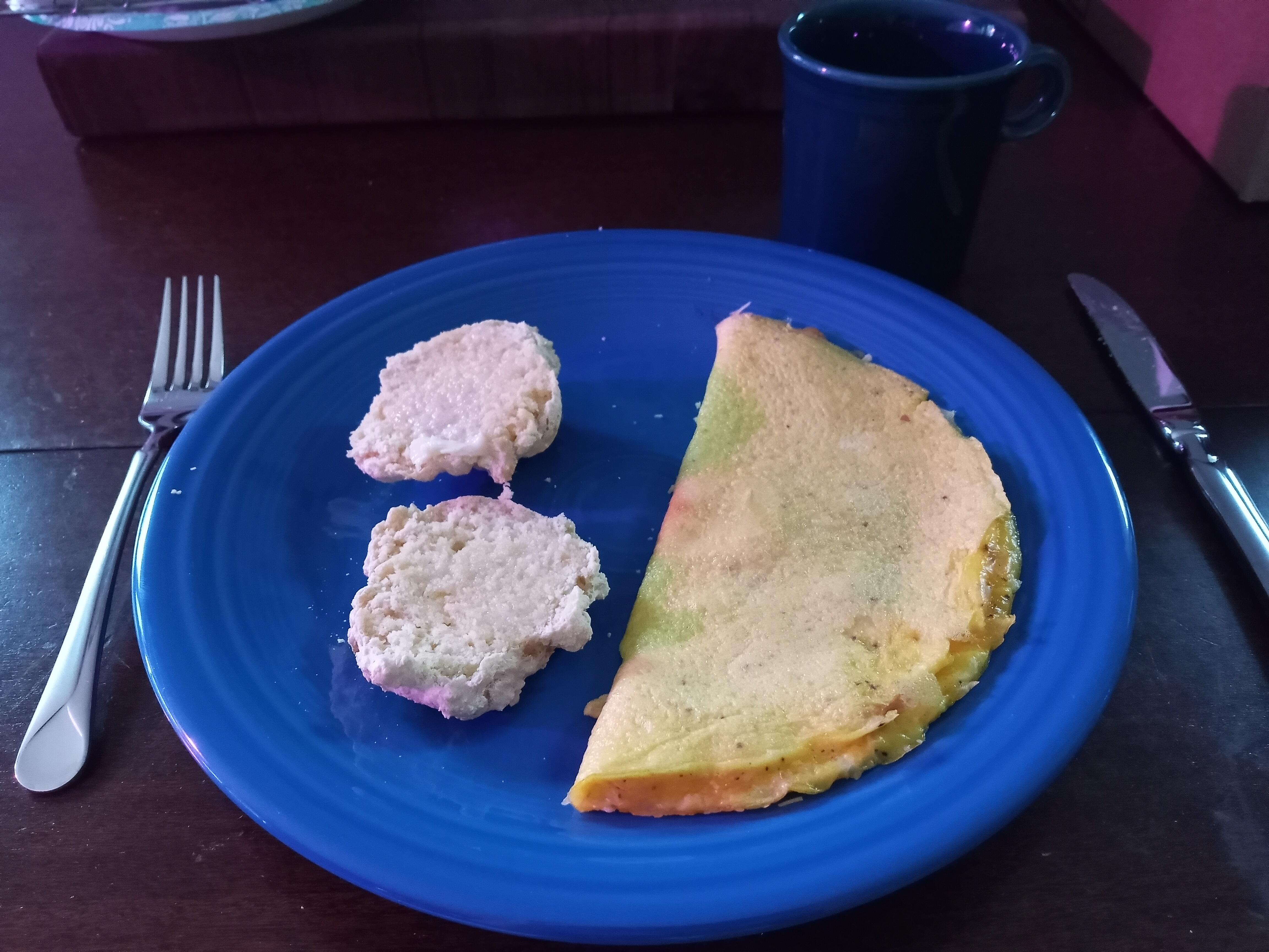 [Homemade] cheese/salsa omelette with drop biscuits | Scrolller