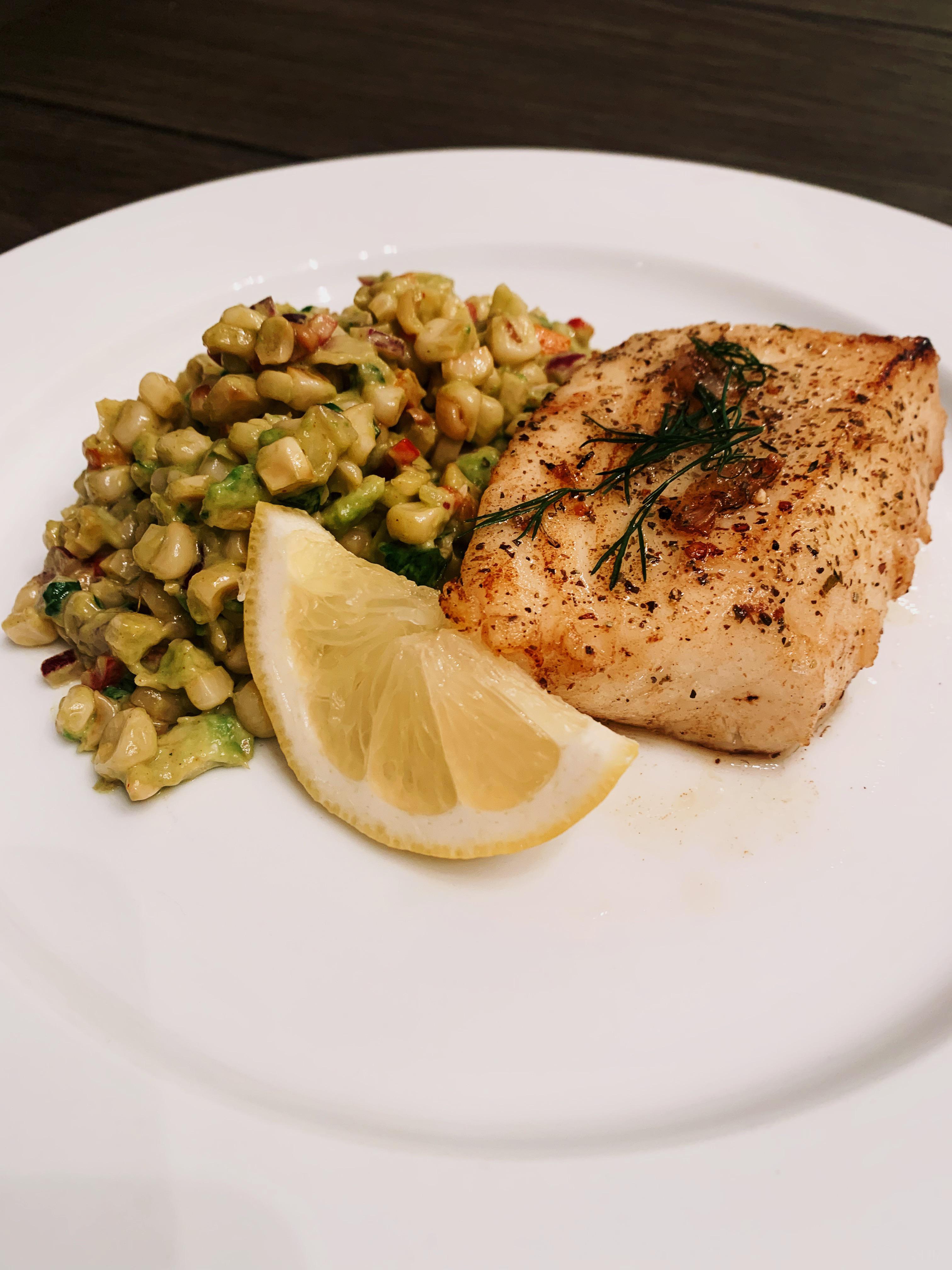 [Homemade] Creamy corn salsa and seared sea bass | Scrolller