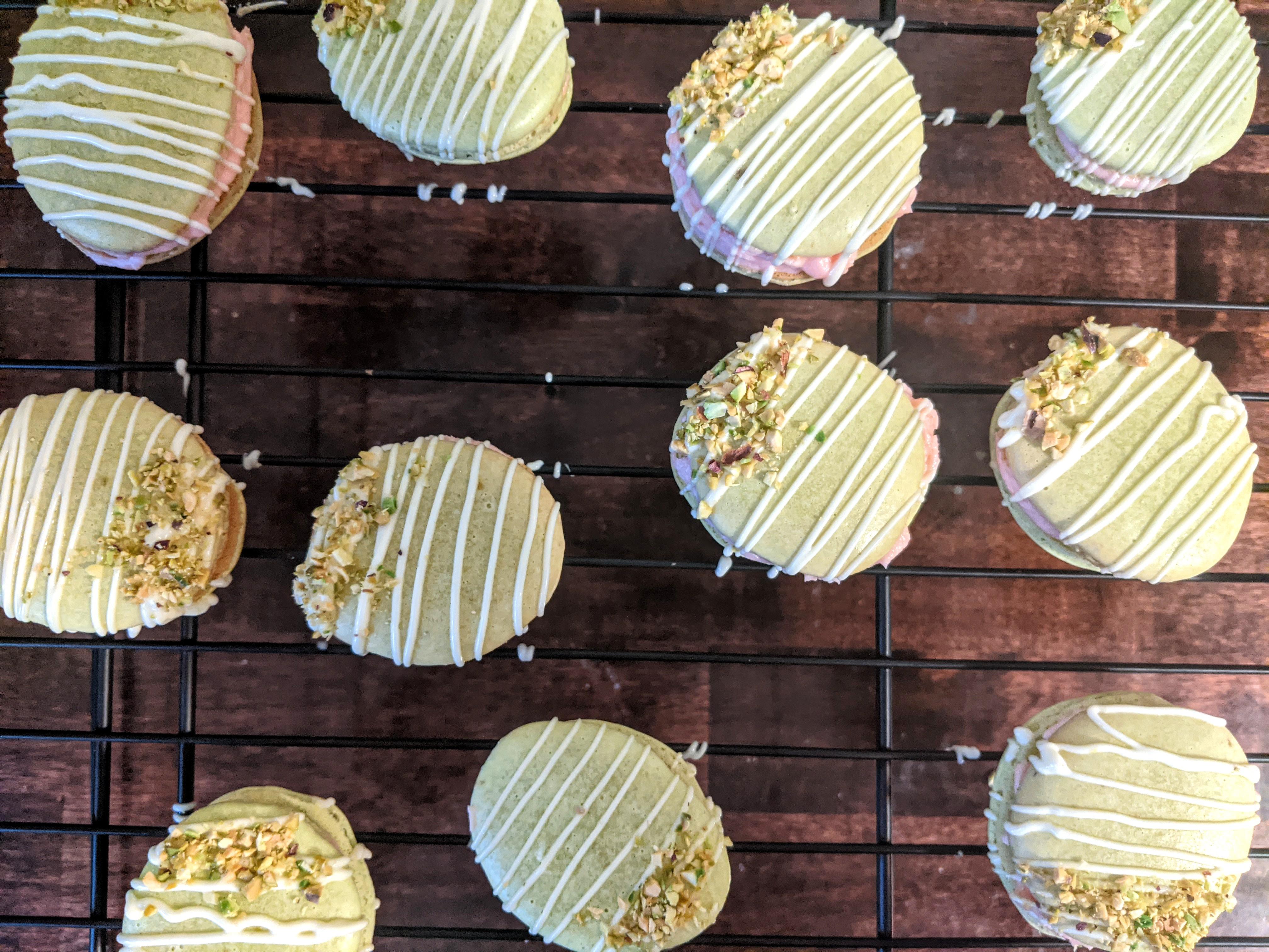 Homemade pistachio macarons with a rose buttercream filling | Scrolller