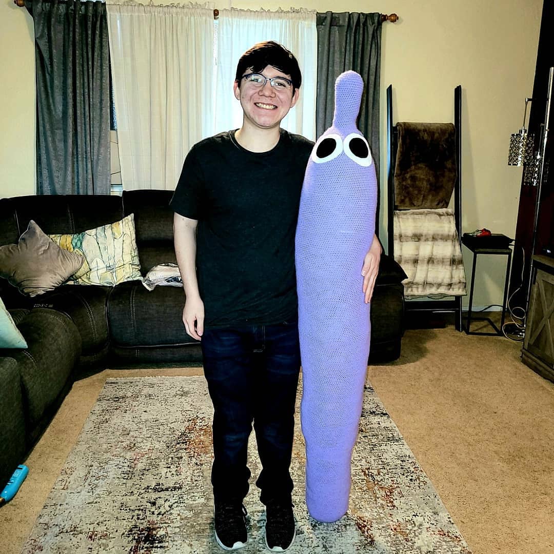 Hope everyone loves this crochet giant worm on a string. | Scrolller