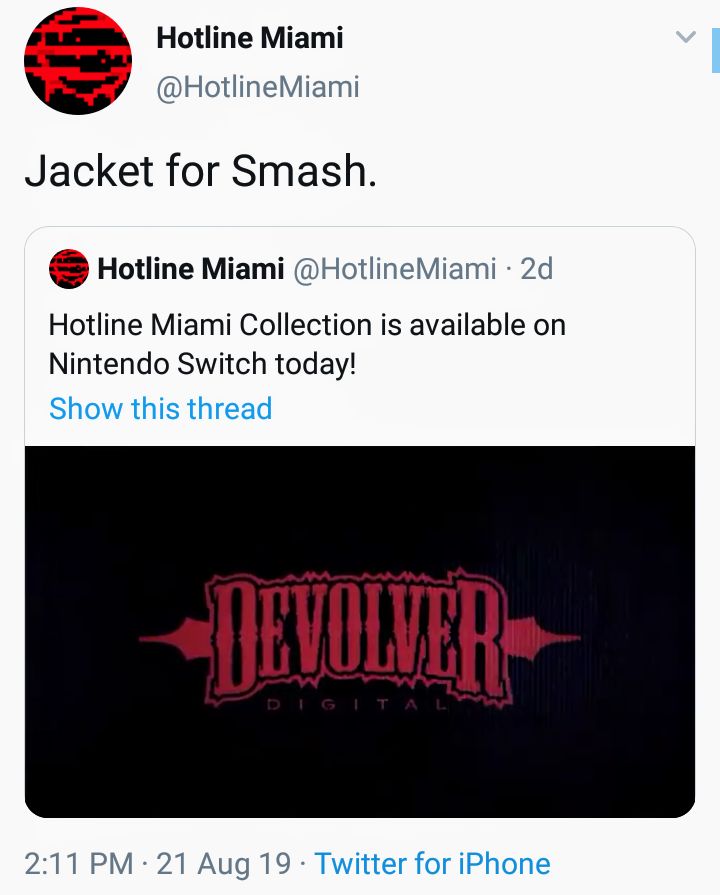Hotline Miami supports Jacket for Smash. | Scrolller