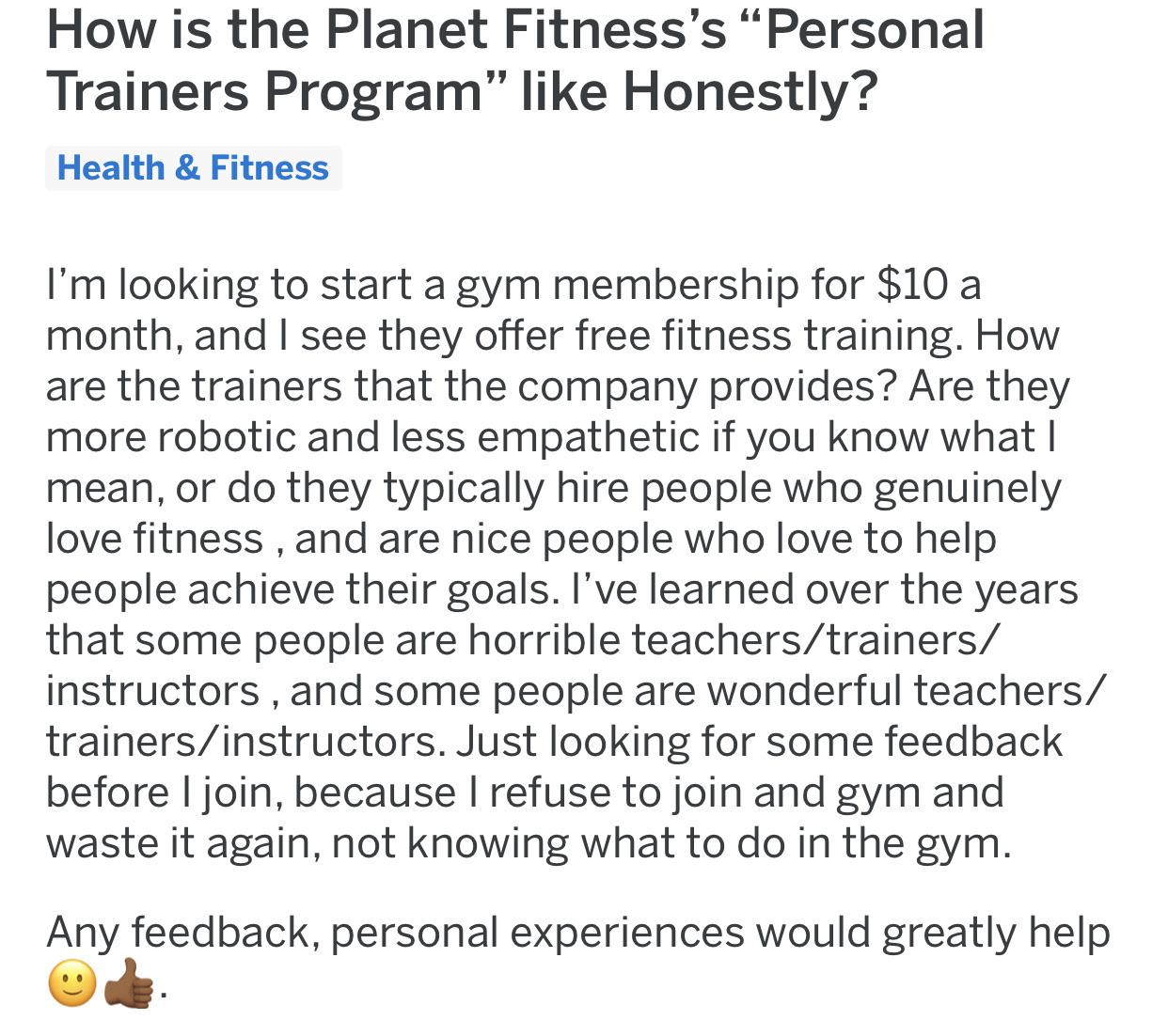 How is the Planet Fitness’s “Personal Trainers Program” like Honestly? | Scrolller