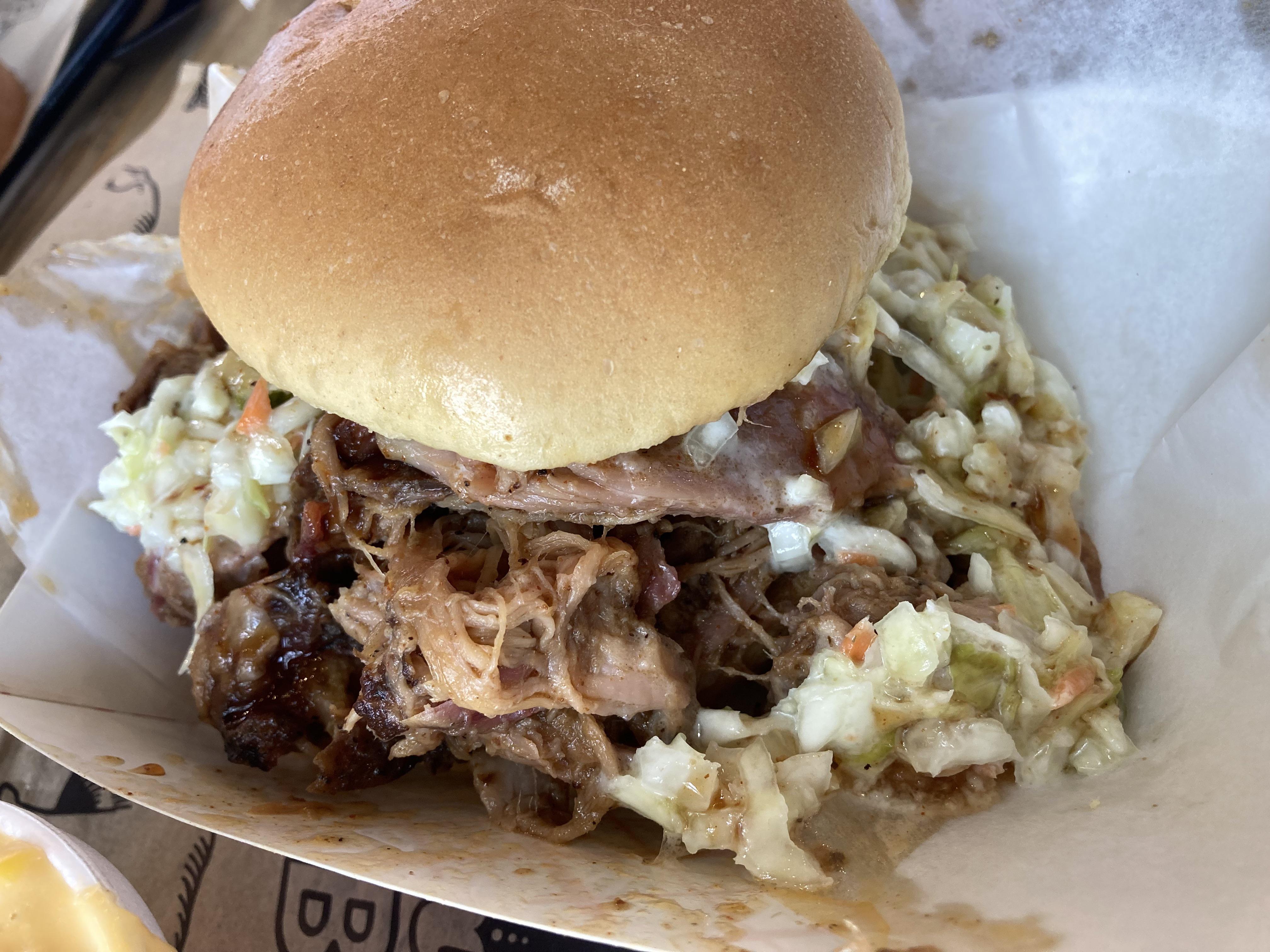 [I ate] pulled pork sandwich topped with coleslaw and sweet BBQ sauce | Scrolller