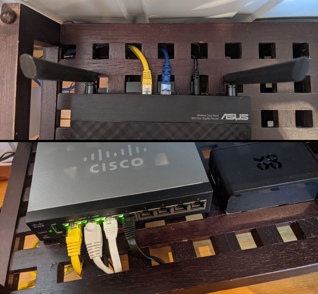 I reused an old shoe rack as a home network rack - the holes are ...