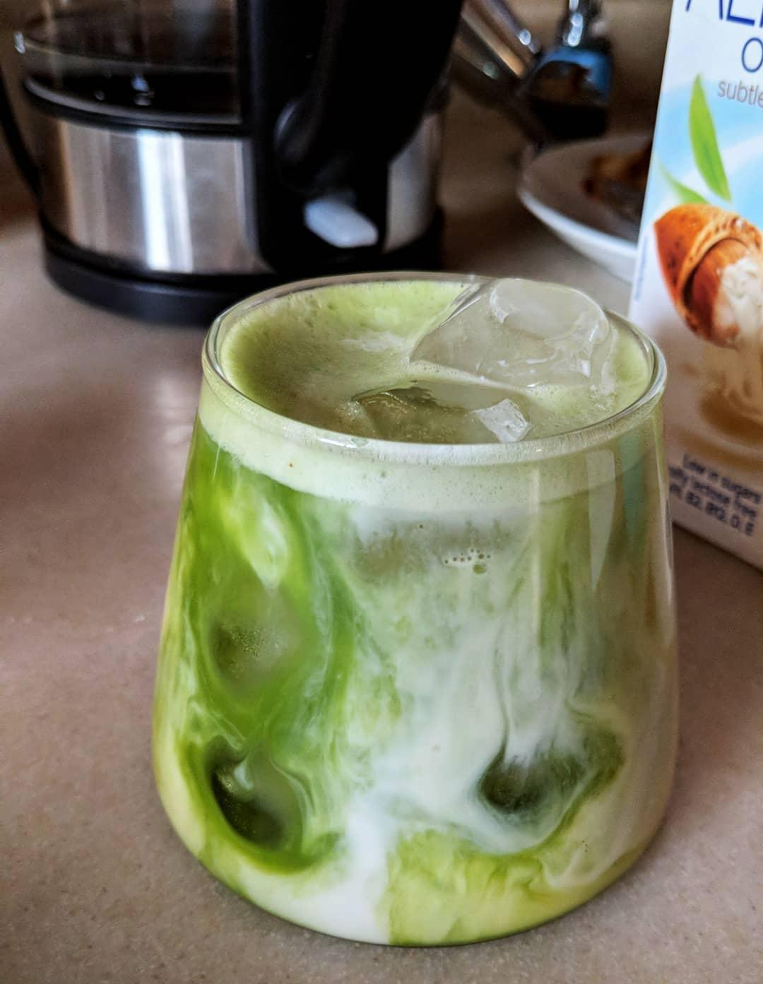 iced matcha latte with almond milk 🍵 | Scrolller