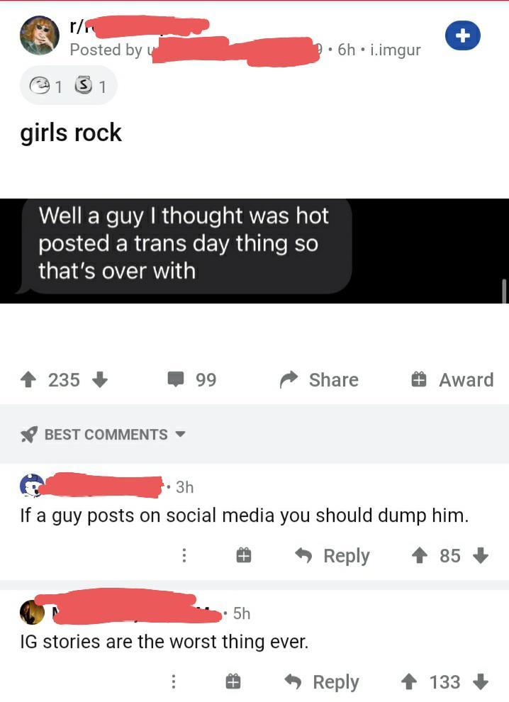 "If a Guy posts on Social Media you should dump him and girls rock is relevant to it" | Scrolller