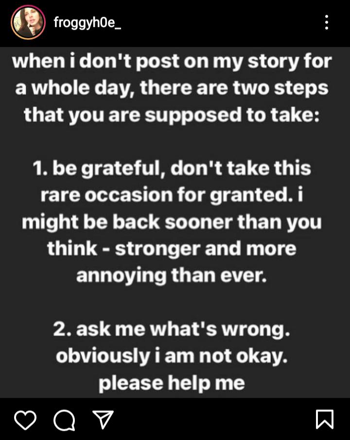 If I don't post on my whole story for a whole day, pls ask me what's wrong. | Scrolller