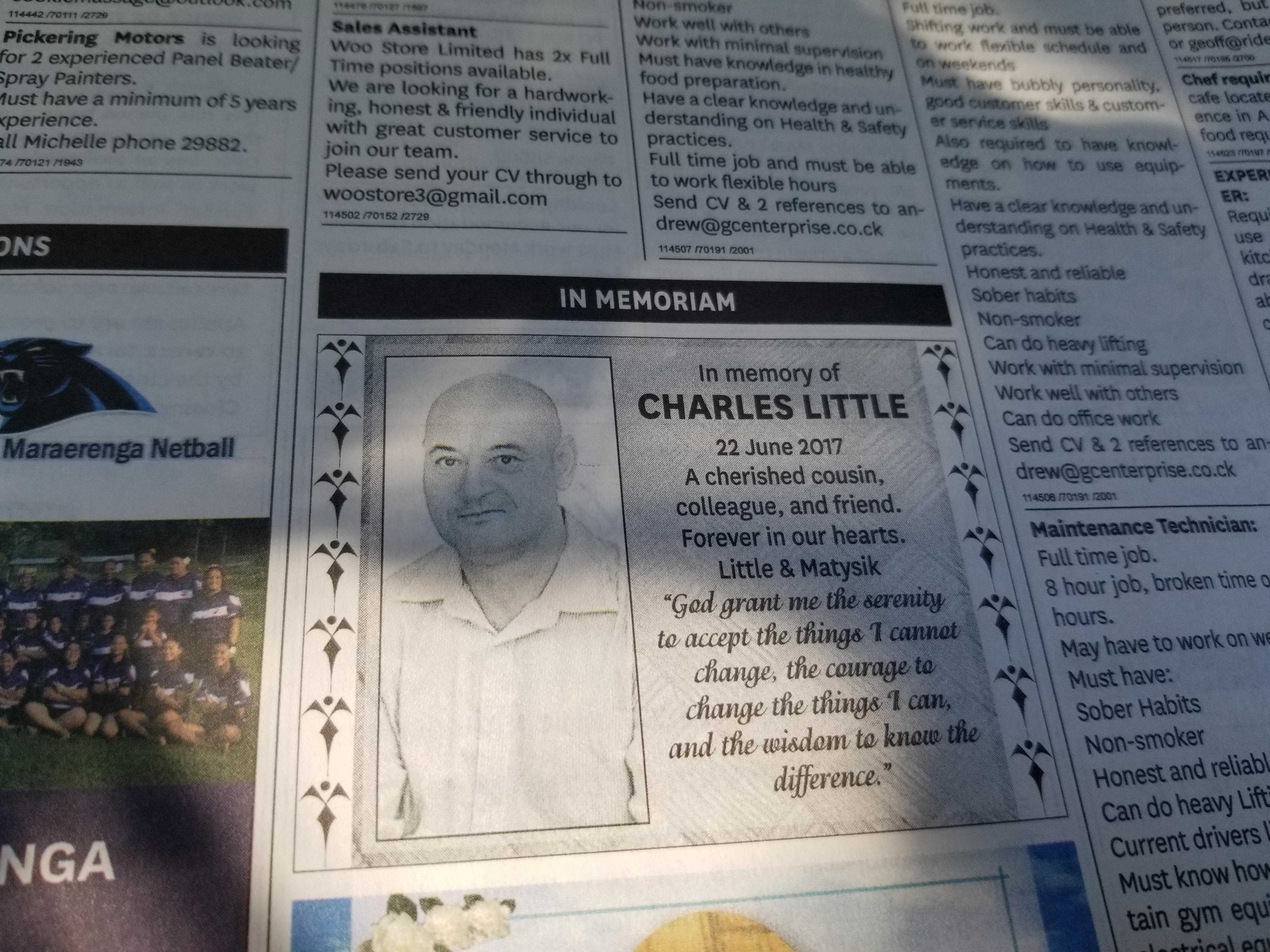 In memory of Charles Little. | Scrolller