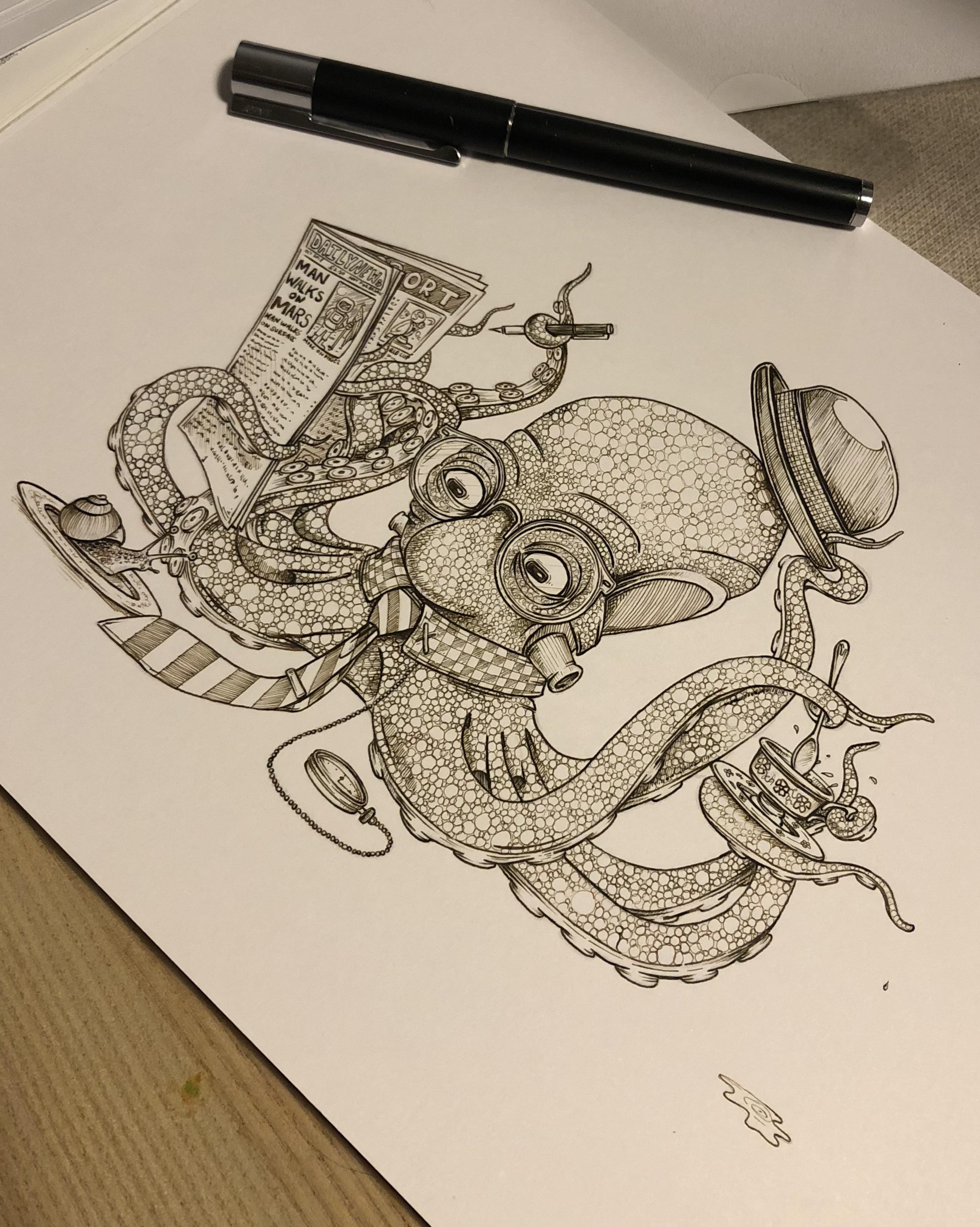Ink Drawing of a perfectly ordinary Octopus | Scrolller