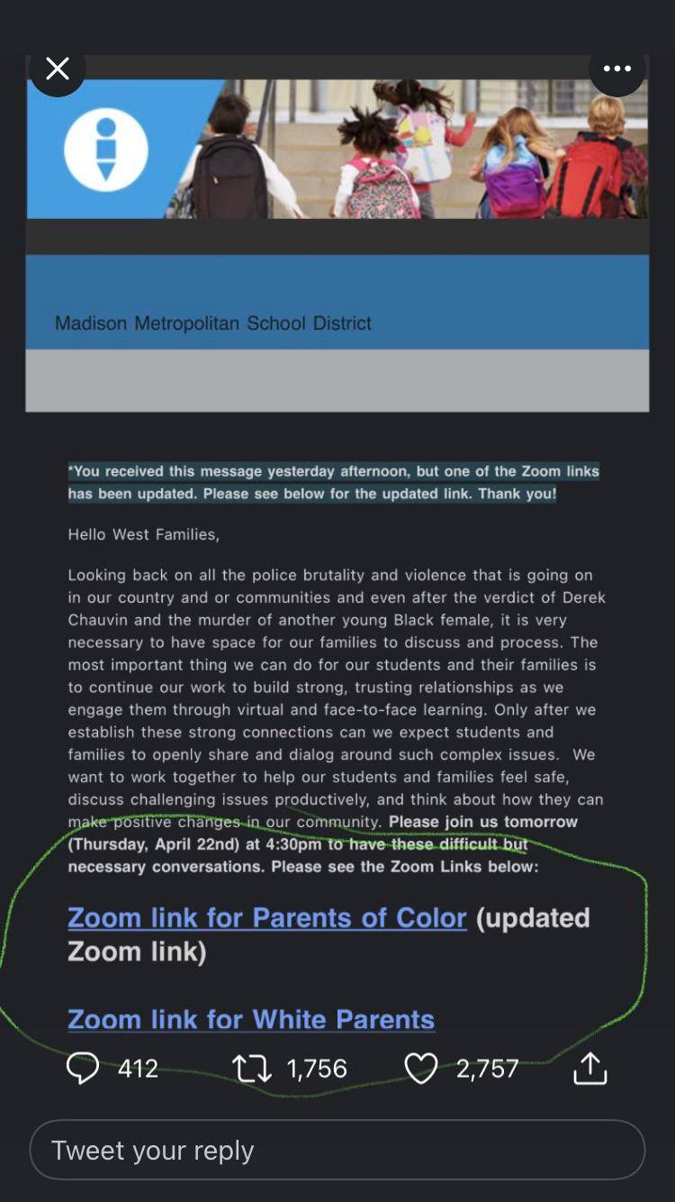 Insanity. Segregation now happening in Madison, Wisconsin school district. This is actually real ...