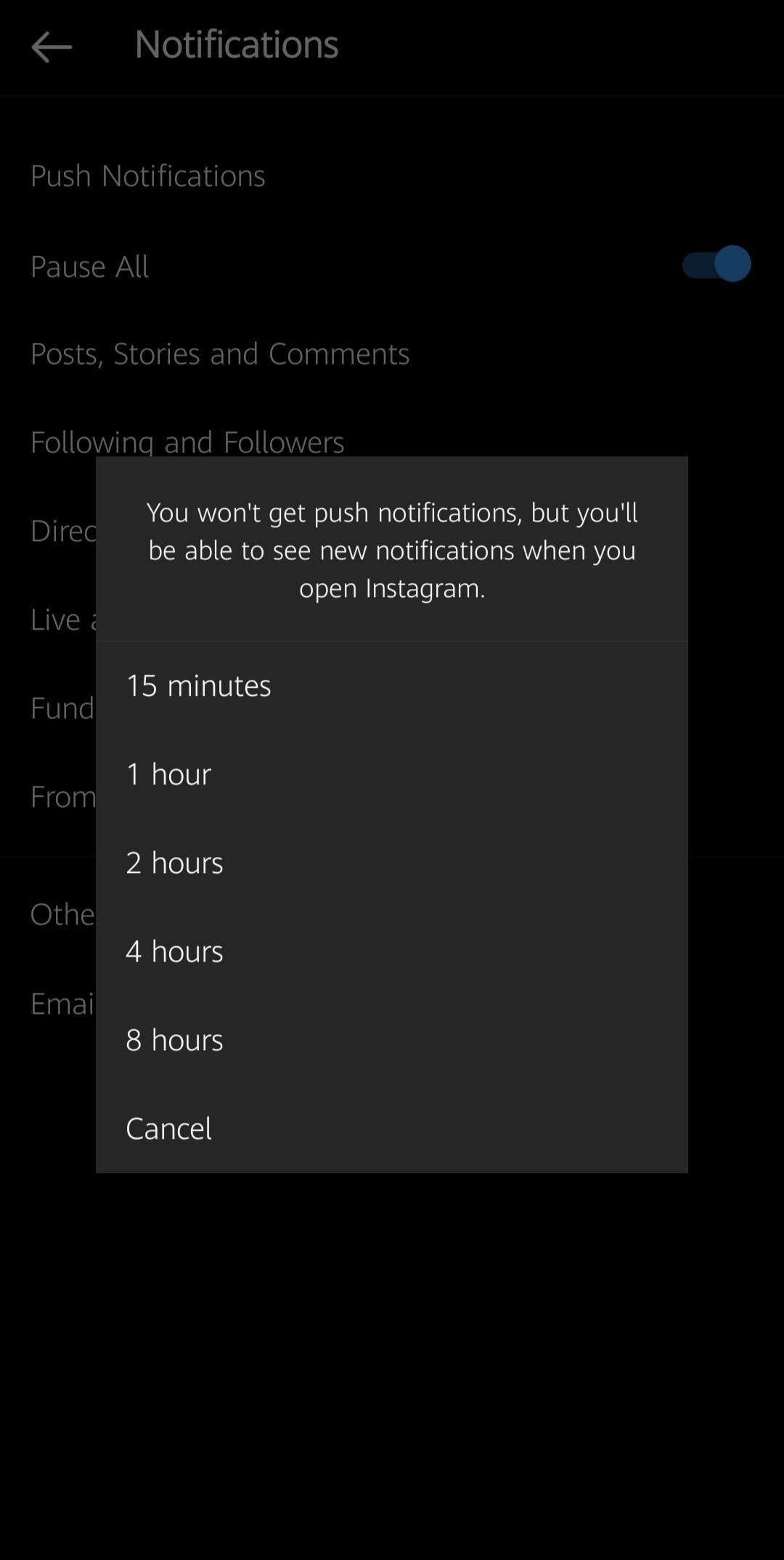 Instagram lets you pause notifications for a maximum of only 8 hours. | Scrolller