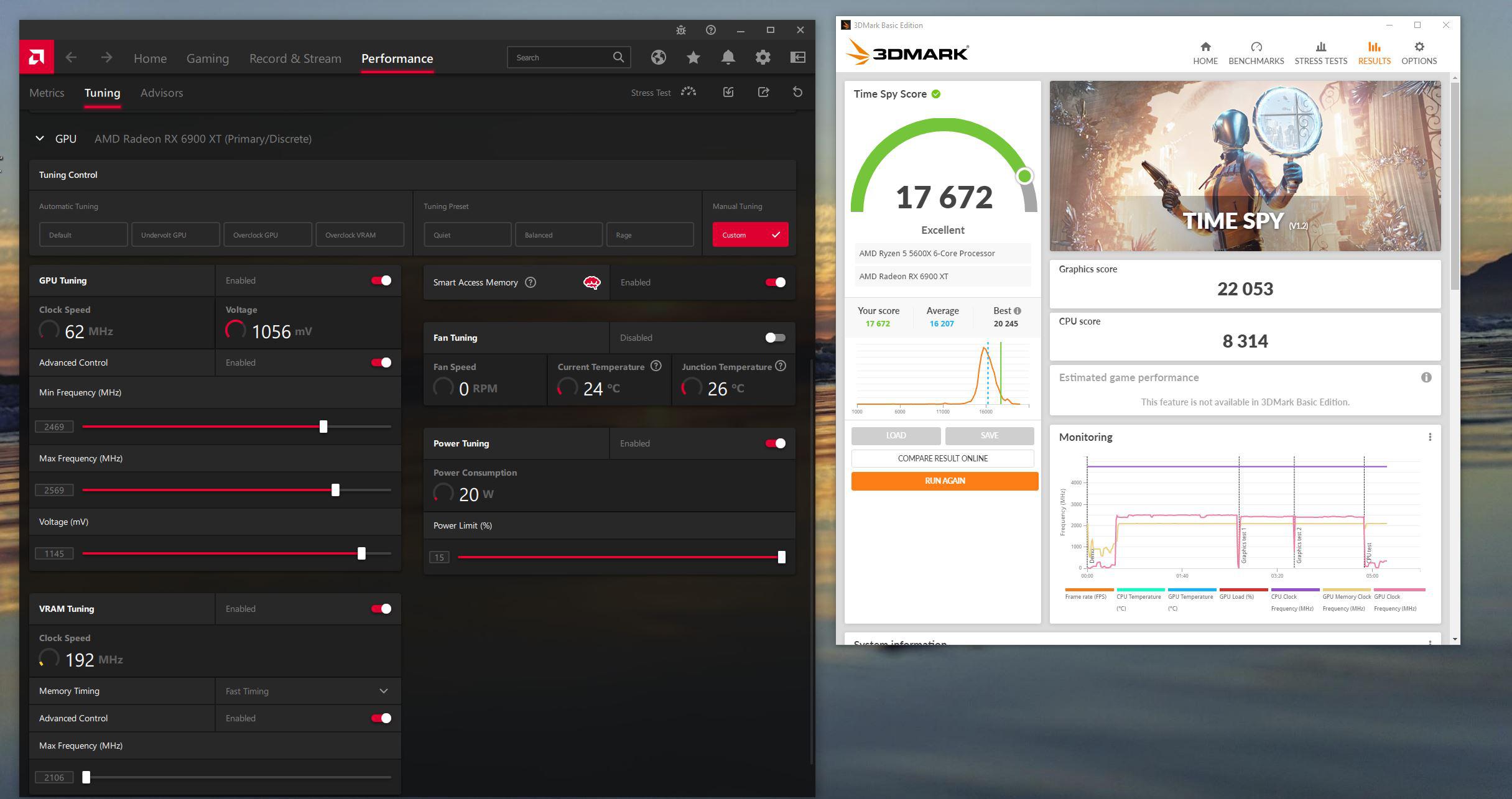It's not much but I finally broke 22k graphics score in Time Spy with my reference 6900xt ...