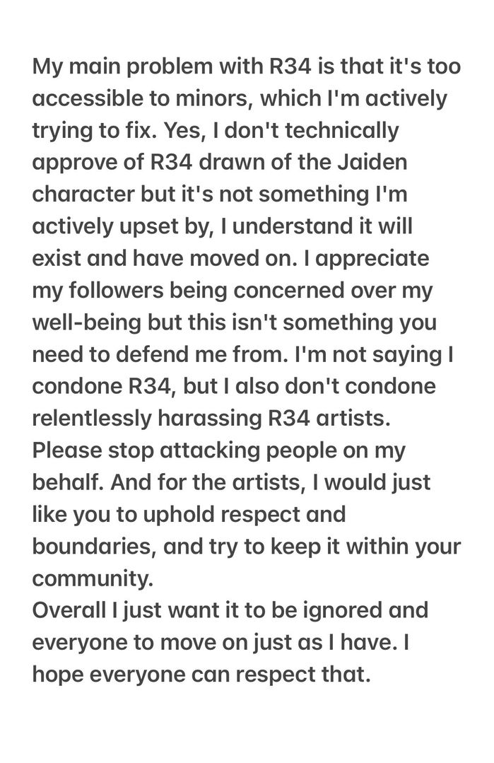 Jaiden's response to R34 of her character (from JaidenAnimations' twitter) | Scrolller