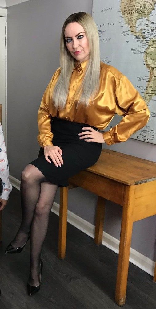 Jessica Wood Gold Satin Blouse | Scrolller