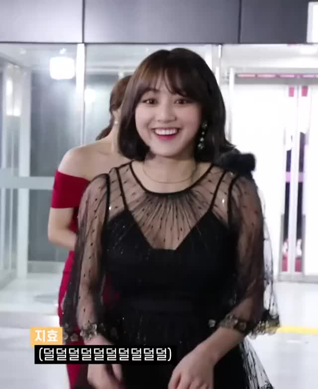 Jihyo - black dress, hopping, happily confused | Scrolller