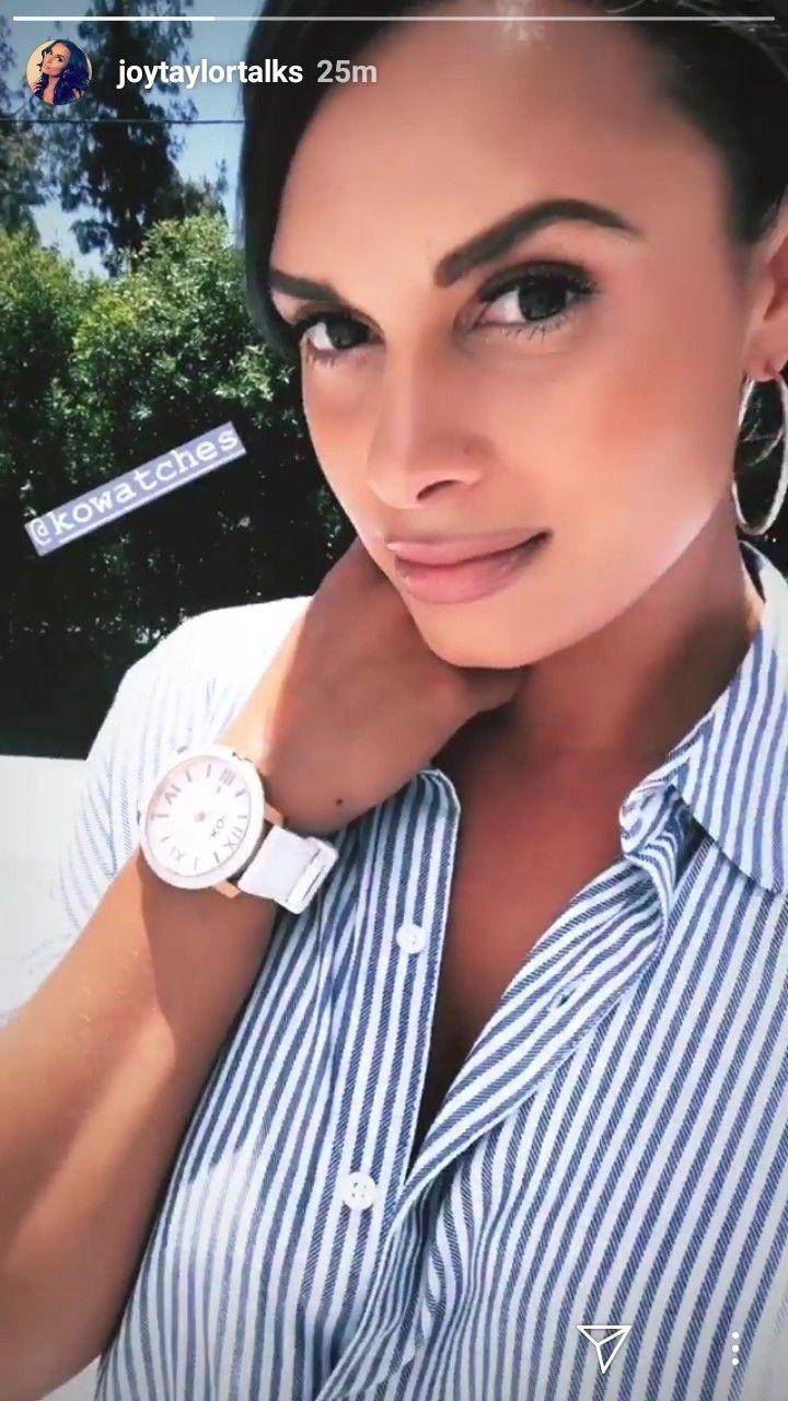 Joy Taylor White and Blue Striped Shirt | Scrolller