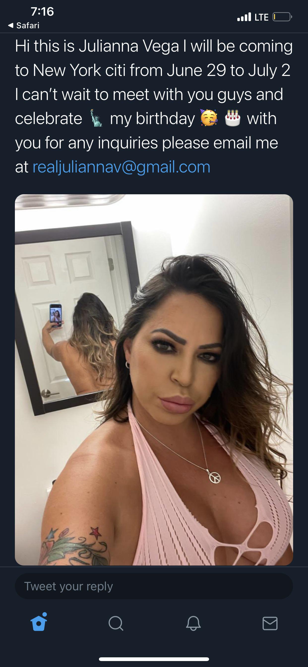 Julianna Vega is in NYC and letting her known she’s escorting. | Scrolller