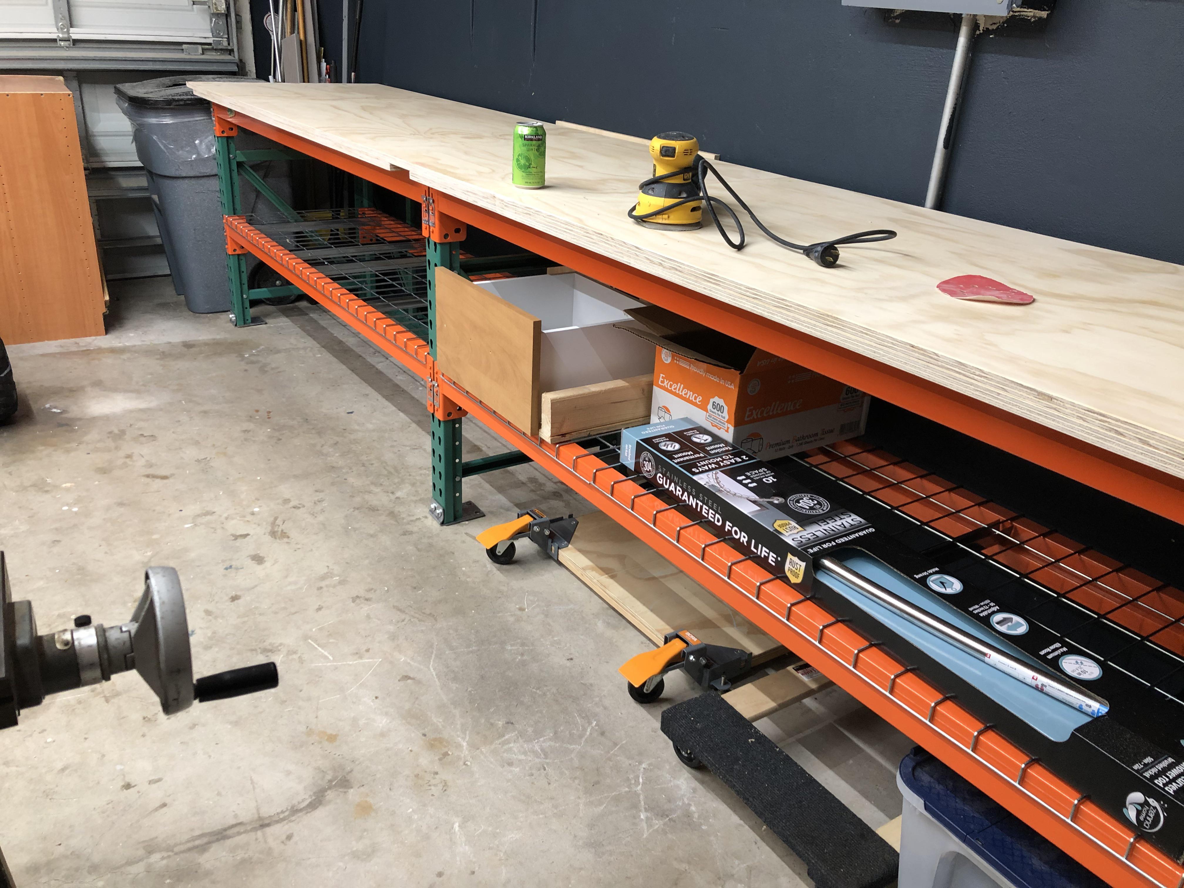 Just finished my new pallet rack workbench, 14ft long! | Scrolller