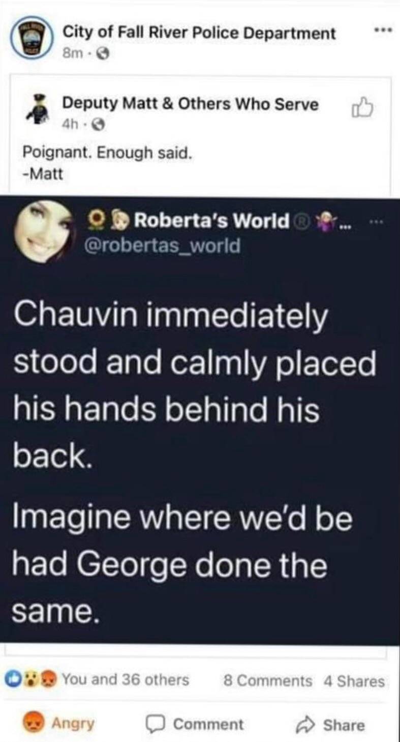 The Fall River Police Department shared this on their Facebook account. Screw them. | Scrolller