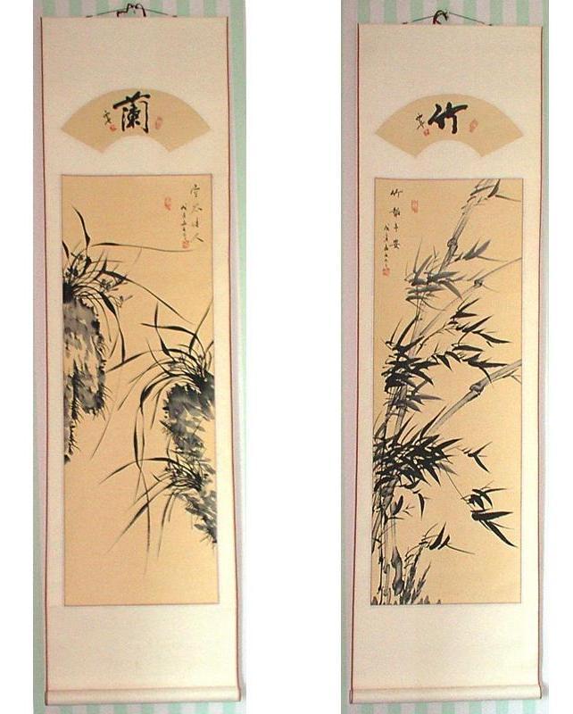 Kakemono Wild Orchid and Bamboo | Scrolller