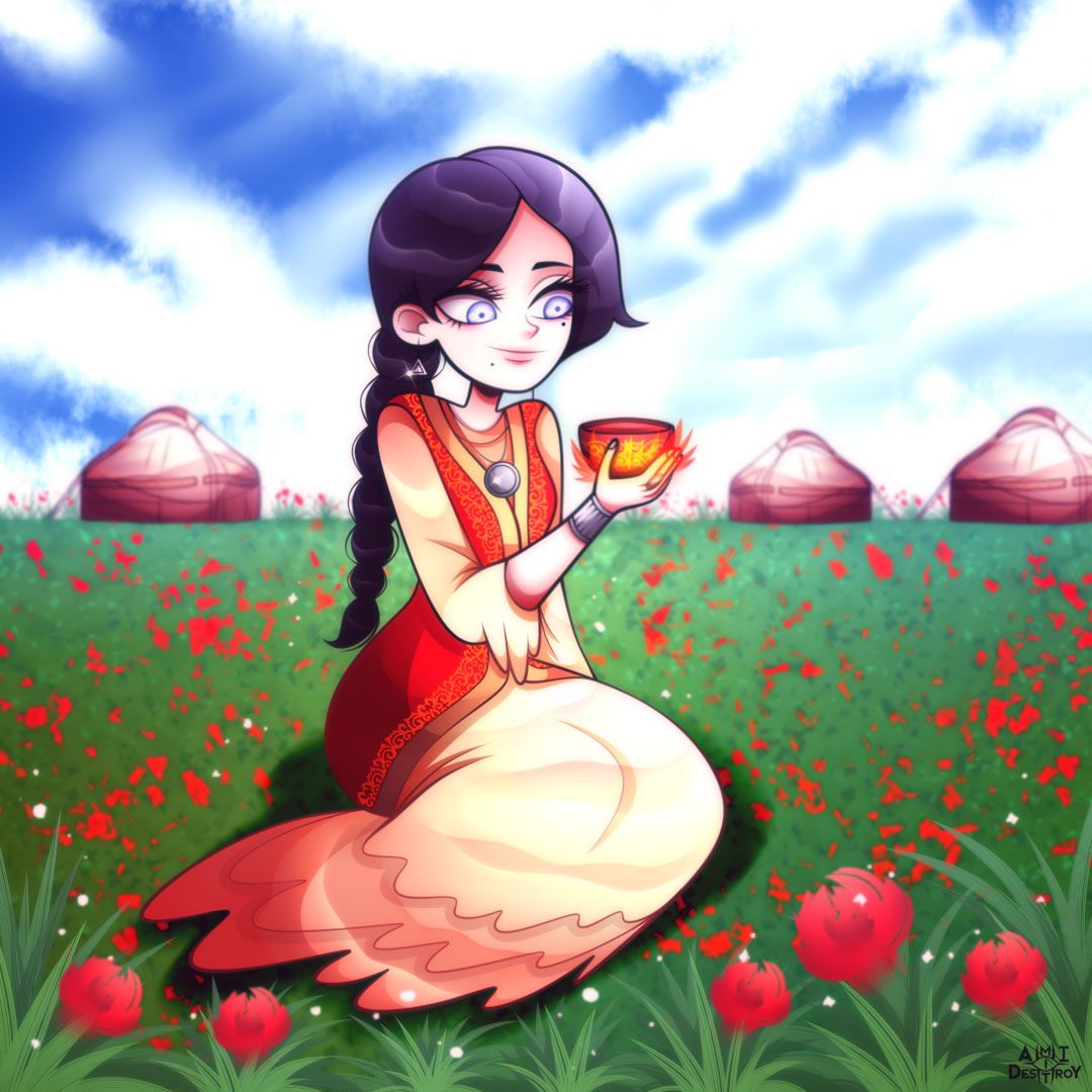 Kazakh firebender girl in the blooming steppe, my oc | Scrolller