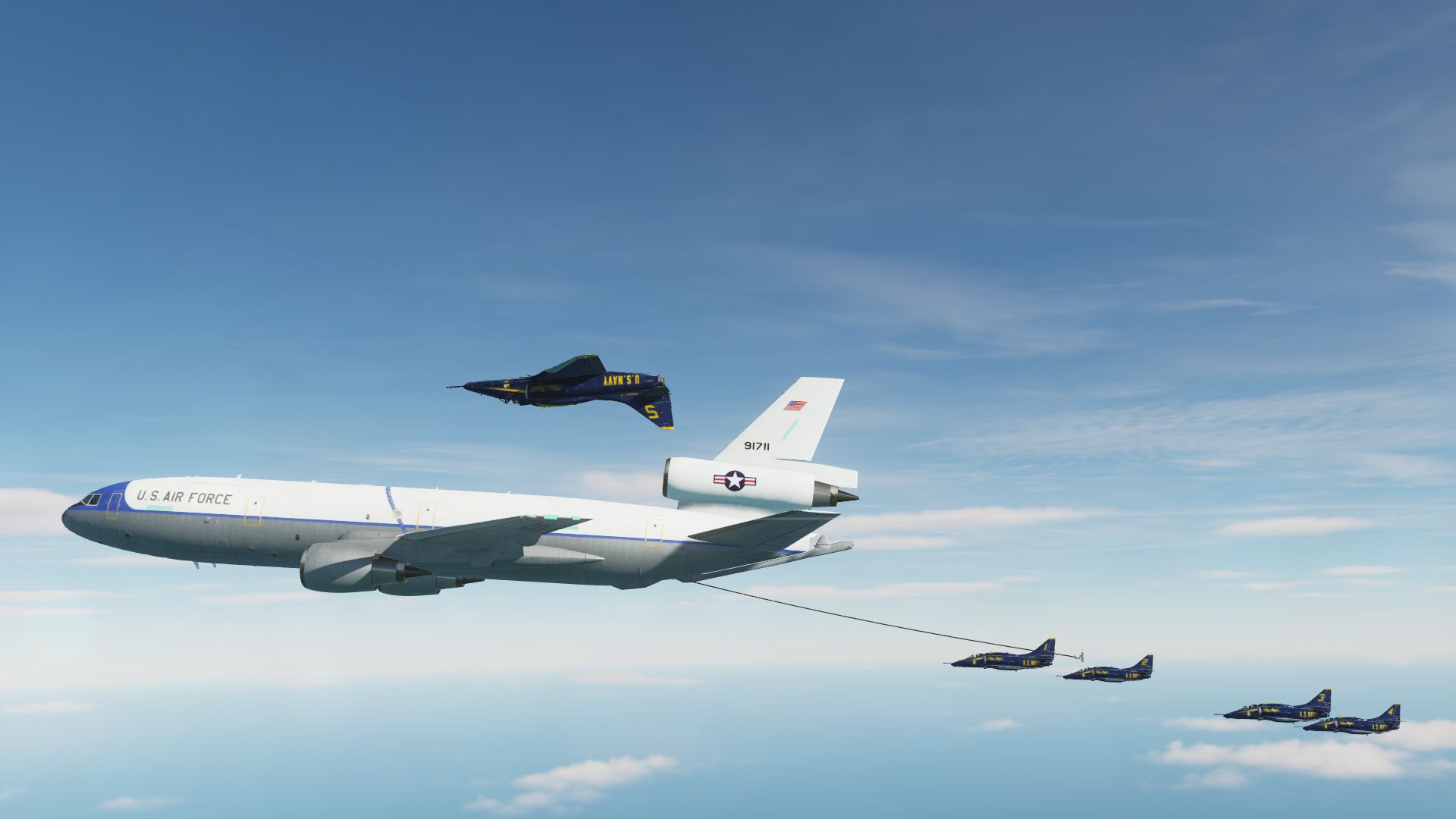 KC-10 refueling Blue Angels A-4s. | Scrolller