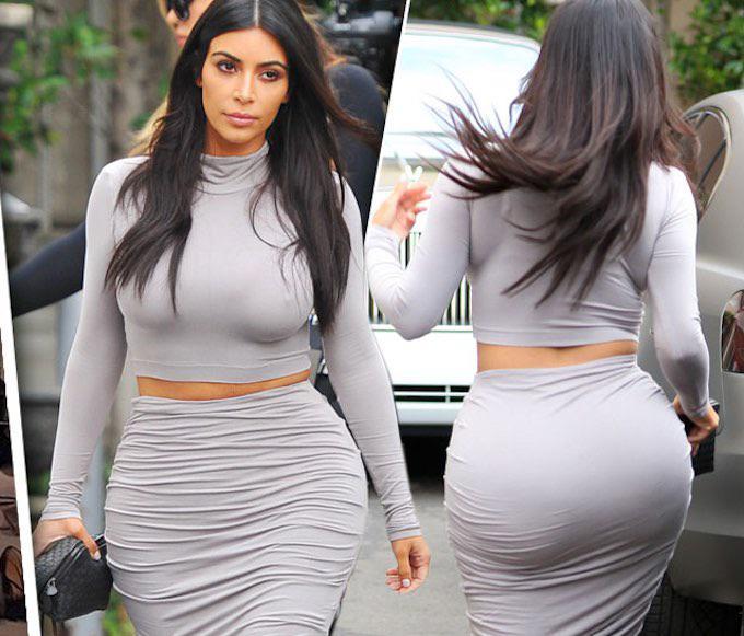 Kim Kardashian in grey | Scrolller