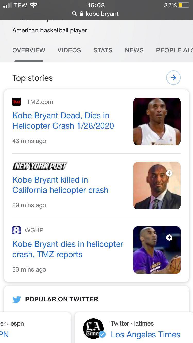 Kobe Bryant dies in helicopter crash at age 41- 1/26/20 | Scrolller