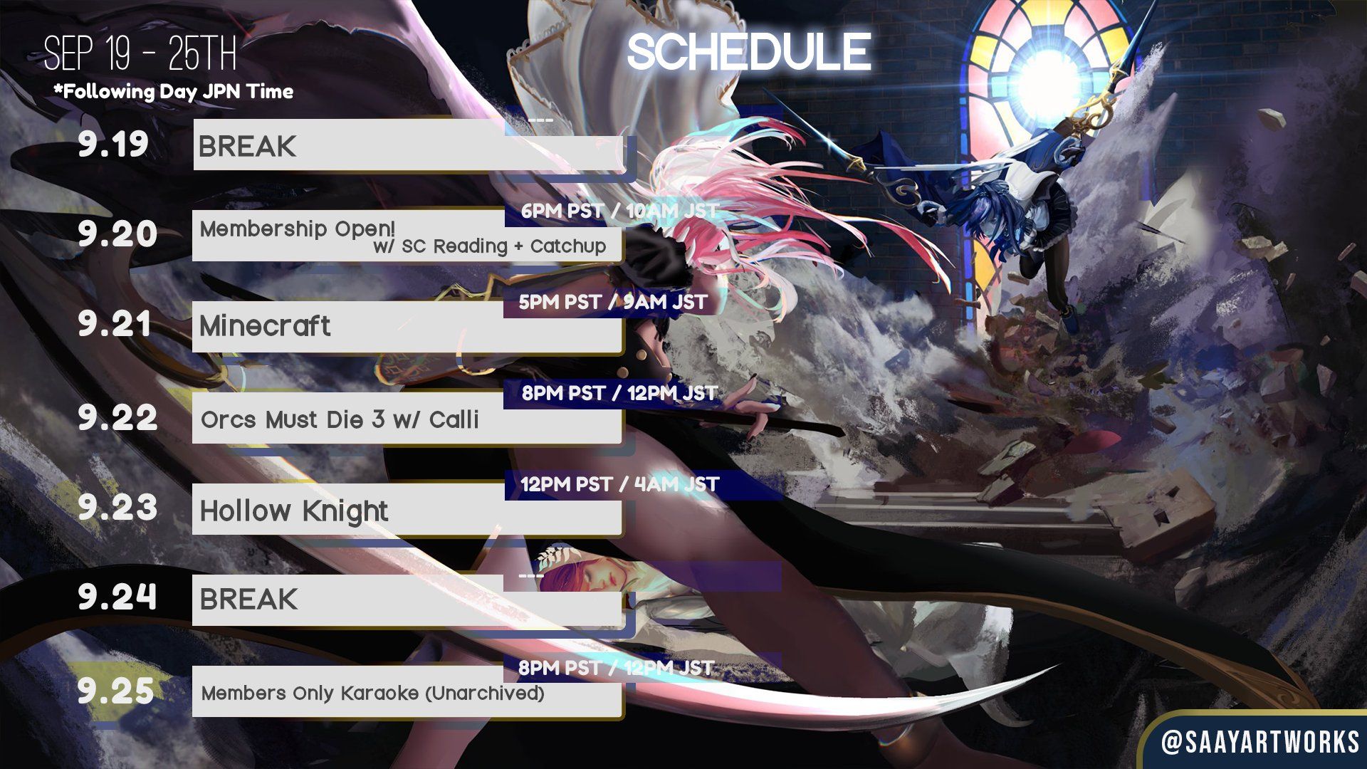 Kronii's Weekly Schedule for 9/19 thru to 9/25 | Scrolller