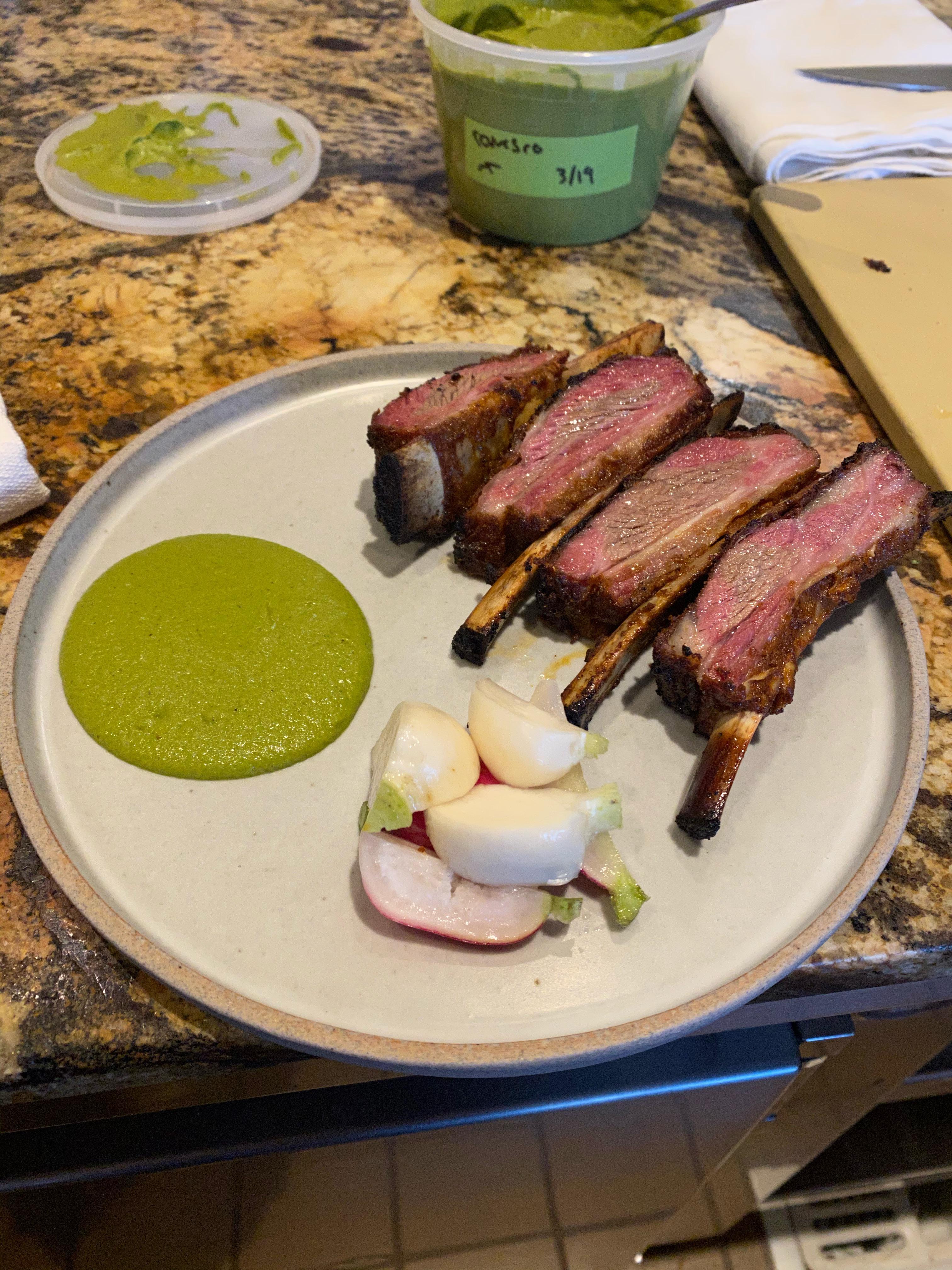 Lamb ribs with green romesco and salted turnips | Scrolller