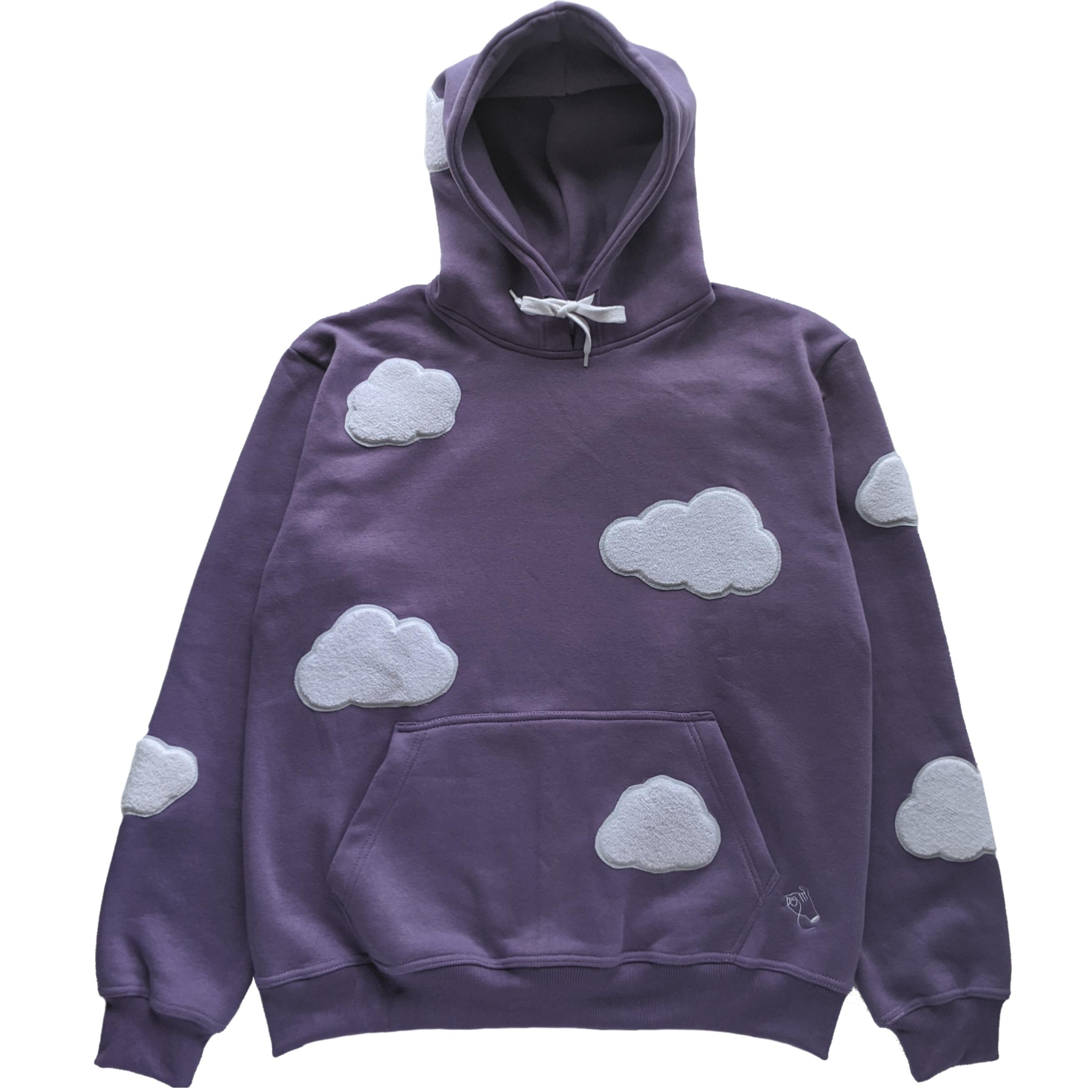 lavender cloud hoodie with chenille patches | Scrolller