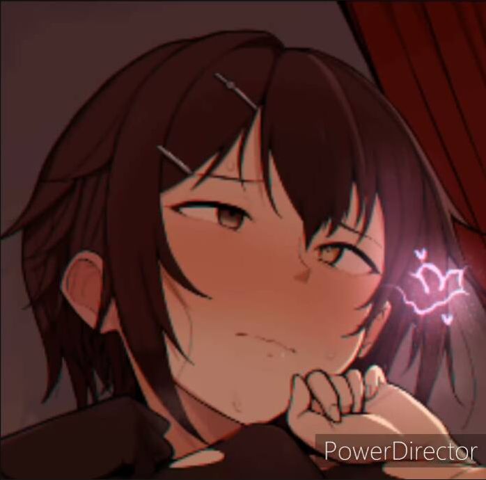 LF Color Source: 1girl, cross eyed, yellow eyes, short hair, brown hair, hair pin, blush, mouth ...