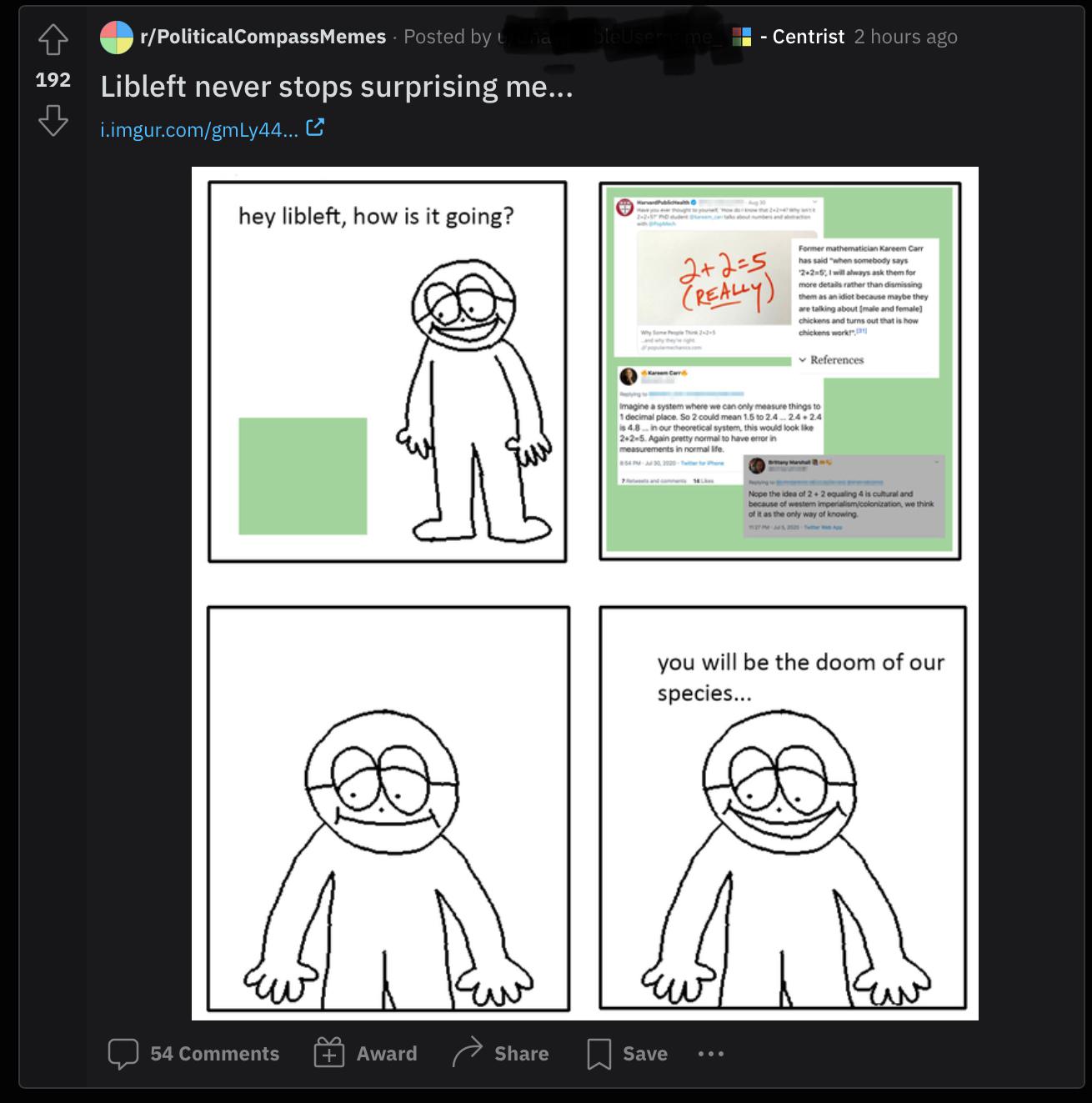 Libleft is when 2+2=5 apparently | Scrolller