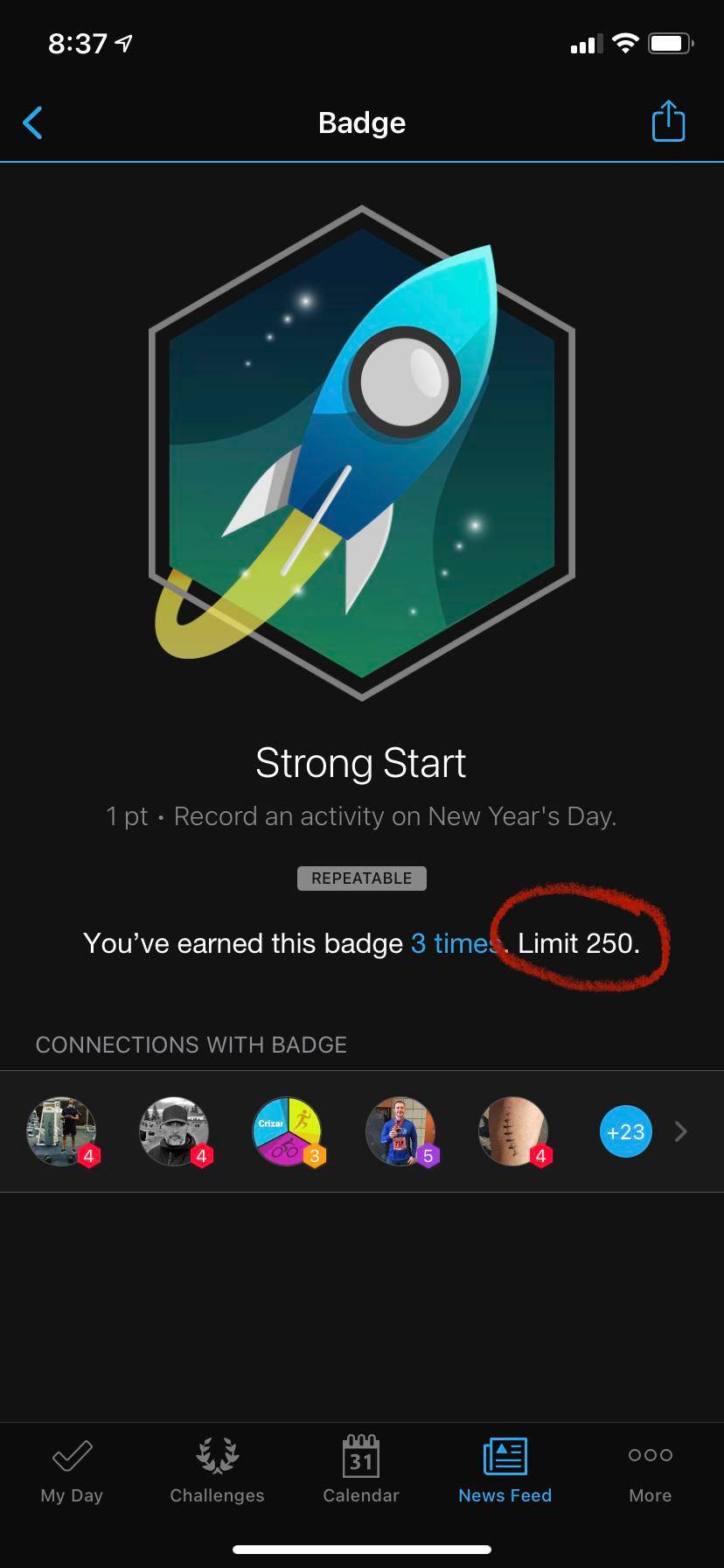Limit of 250 times to get New Years badge?! Optimistic of them. | Scrolller