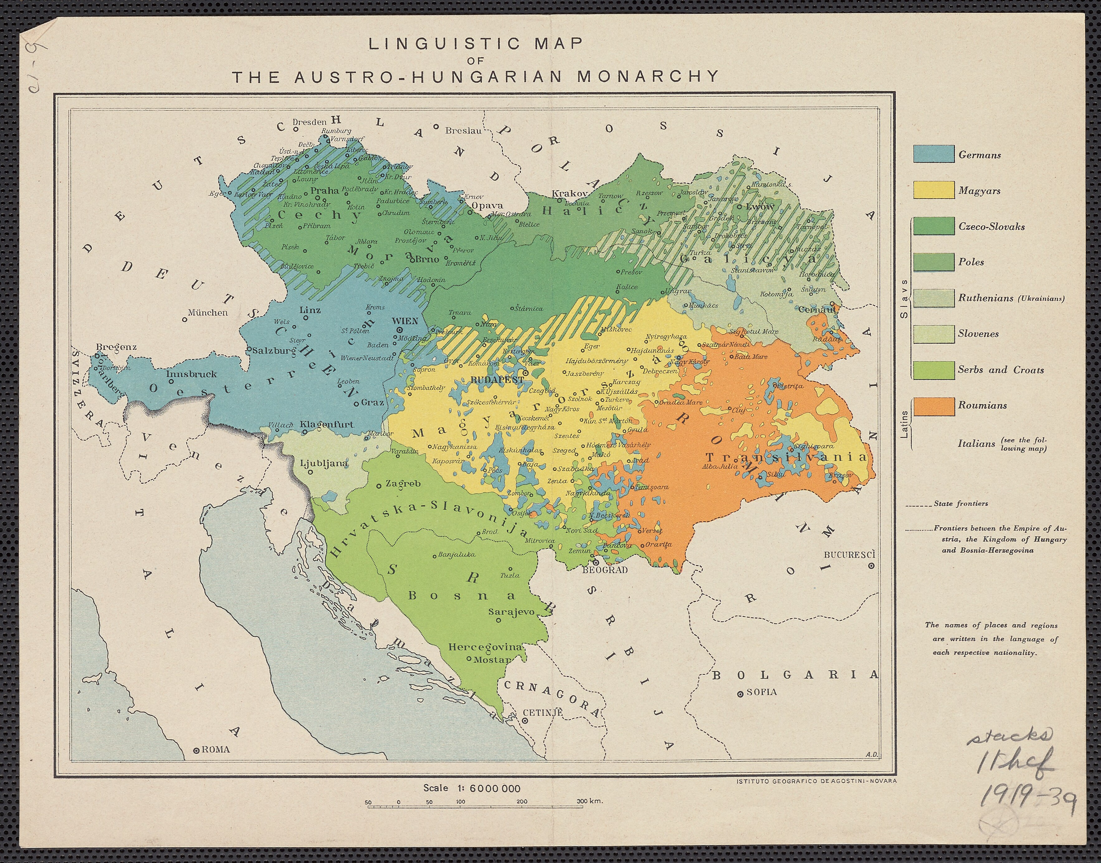 Linguistic map of the Austro-Hungarian Monarchy in the 1919 by Istituto ...
